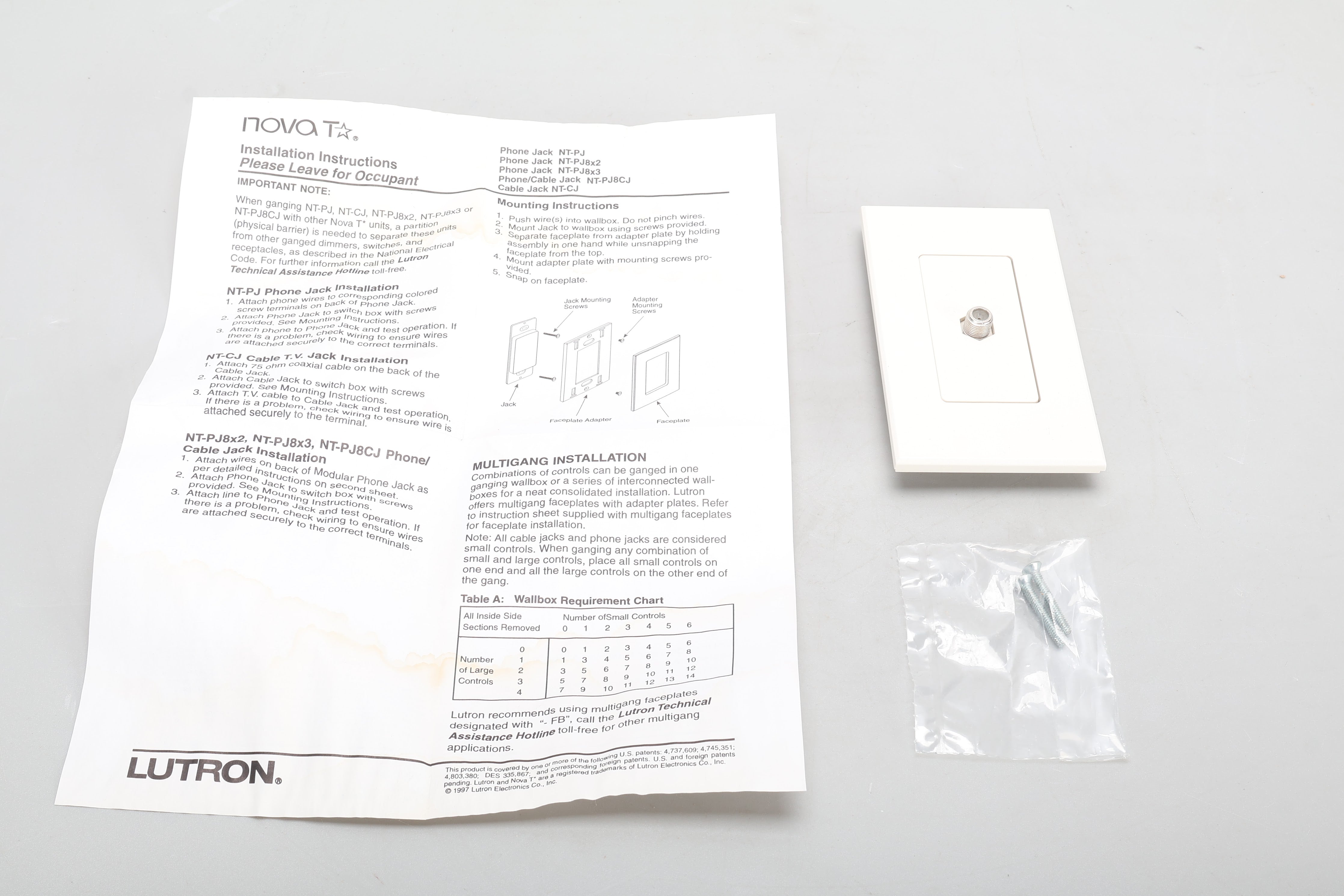 Lutron NT-CJ-WH Coaxial Cable Jack With Screws – NTC Tech