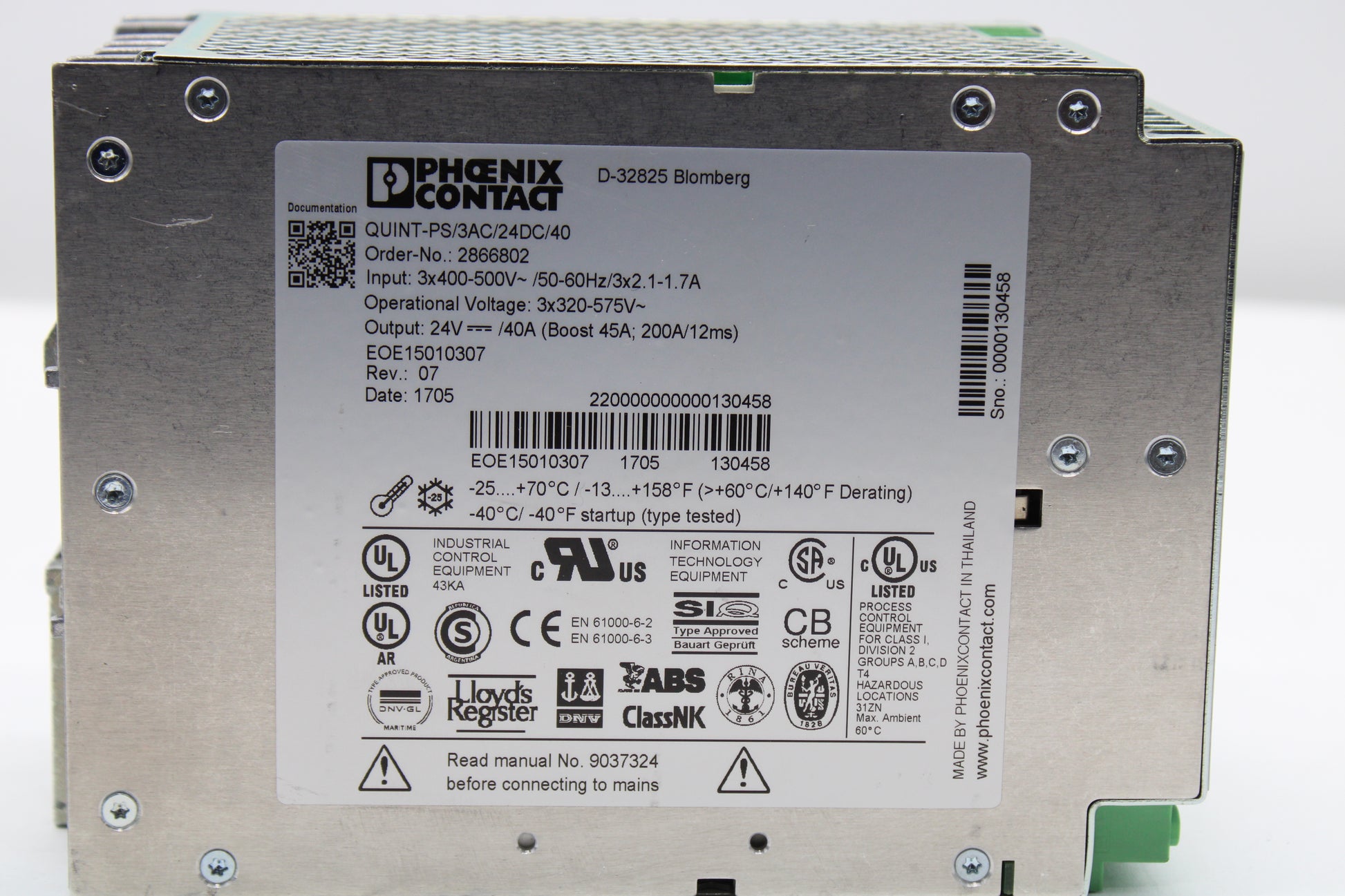 Phoenix Contact QUINT-PS/3AC/24DC/40 Power Supply Unit 2866802 – NTC Tech