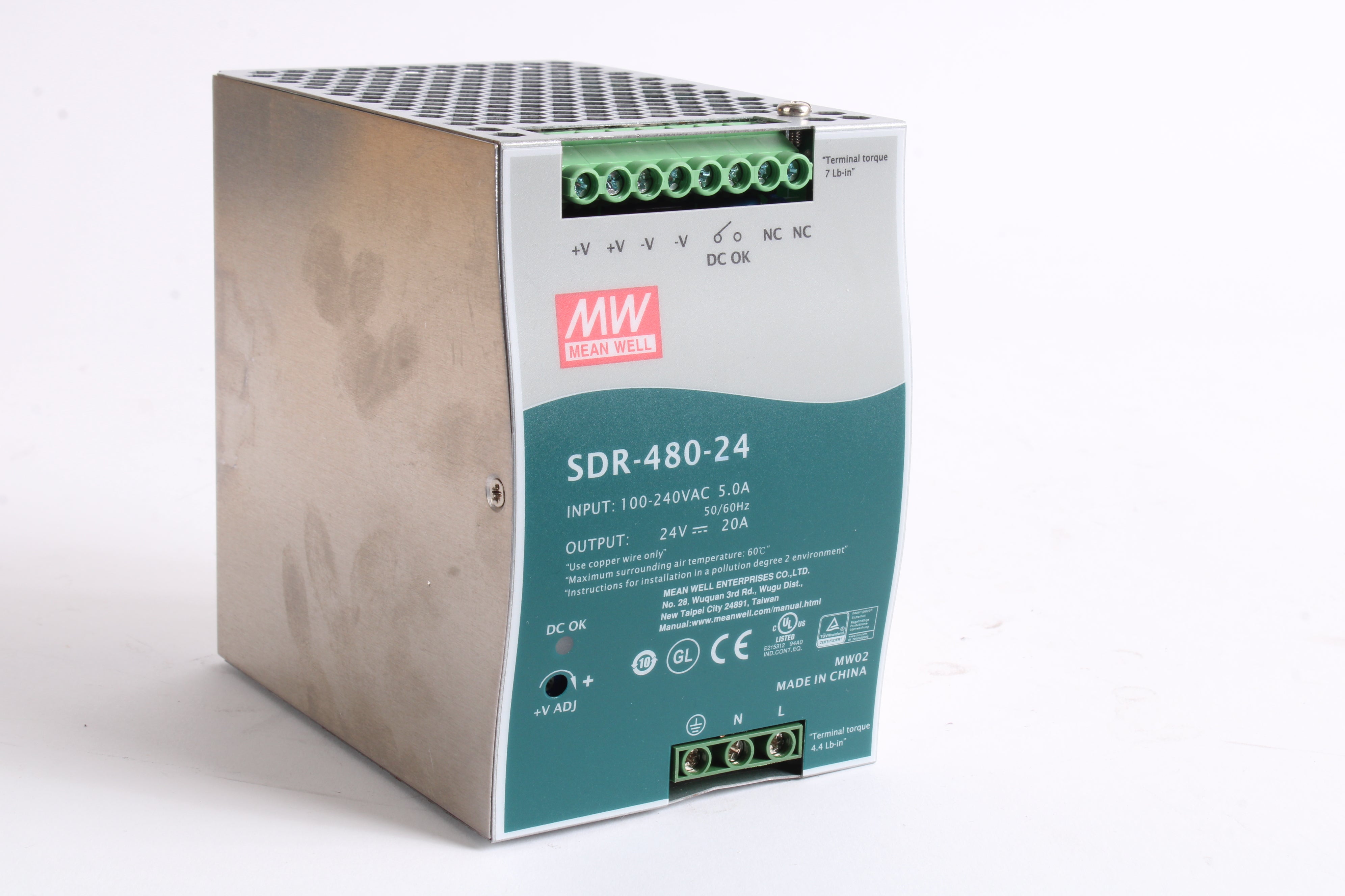 Mean Well SDR-480-24 24V, 20A Power Supply 480W 100-264V Input PFC DIN – NTC Tech