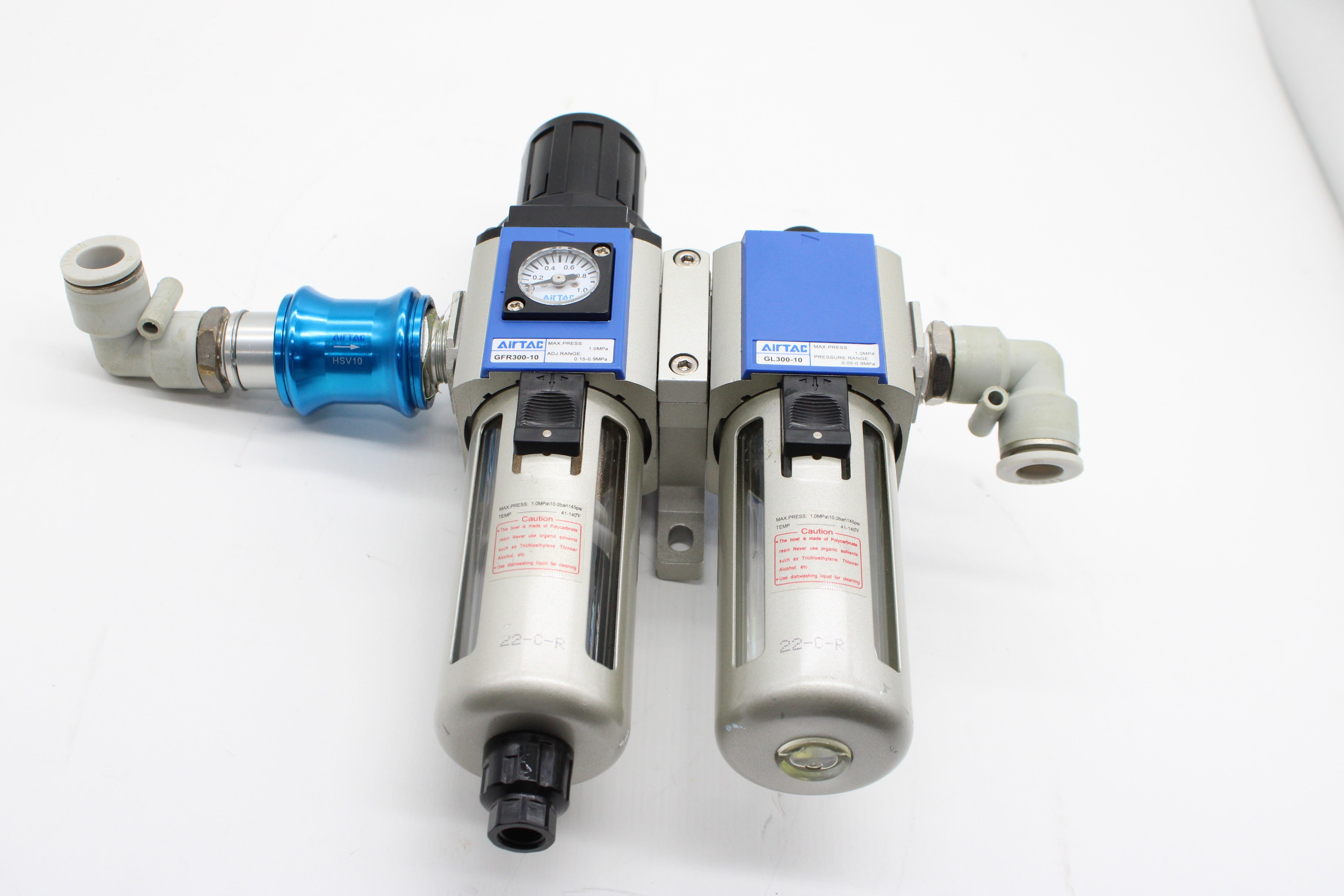 Airtac GFR300-10 Port 3/8" BSP Air Filter Regulator W/ GL300-10 Lubric ...