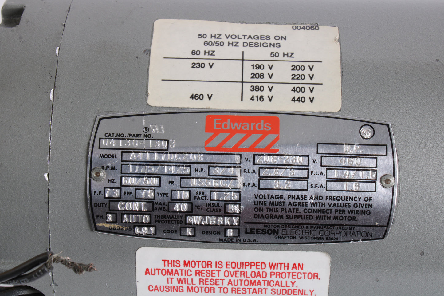 Edwards E2M18 Rotary Vane Dual Stage High Vacuum Pump W/ Leeson A4T17D ...