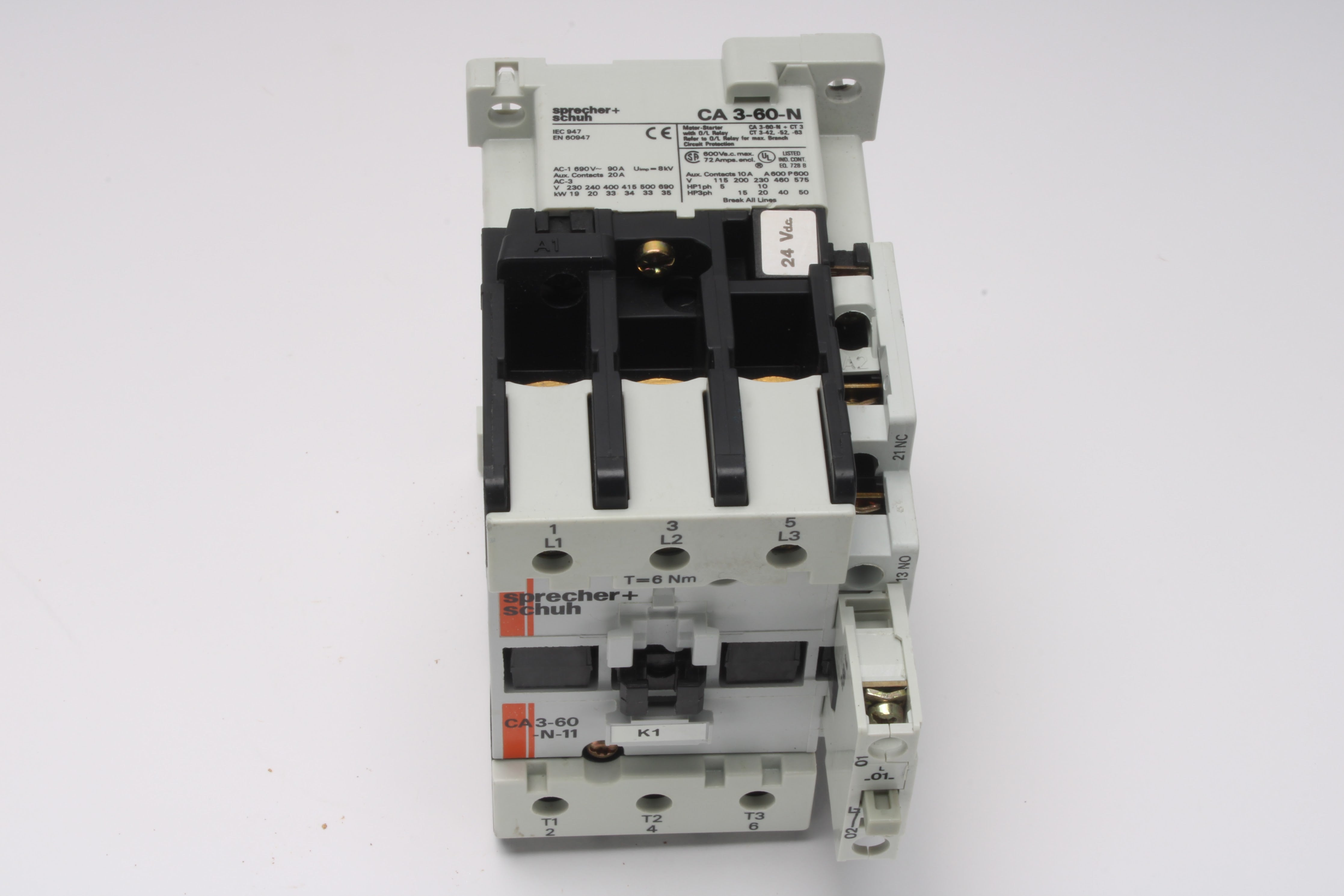 Sprecher + Schuh CA3-60-N-11 Contactor 72 Amp Coil 24V 50Hz/60Hz 3 Pol ...