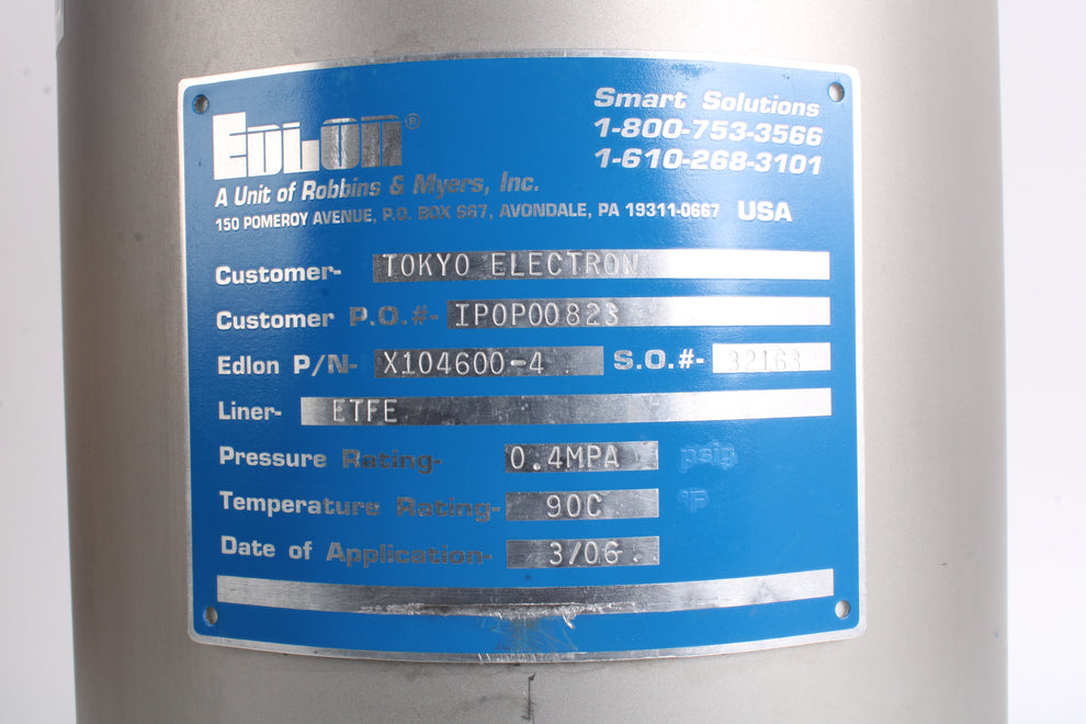 Edlon X104600 Liner ETFE, Pressure Rating 0.4MPA, Temperature 900 Tran ...
