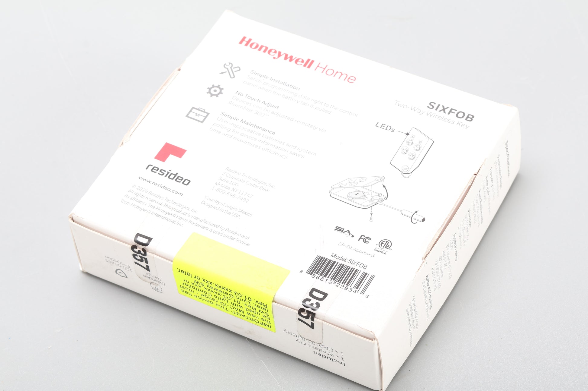 Honeywell SIXFOB SiX Two-Way Wireless Key Fob Remote Control - NEW ...