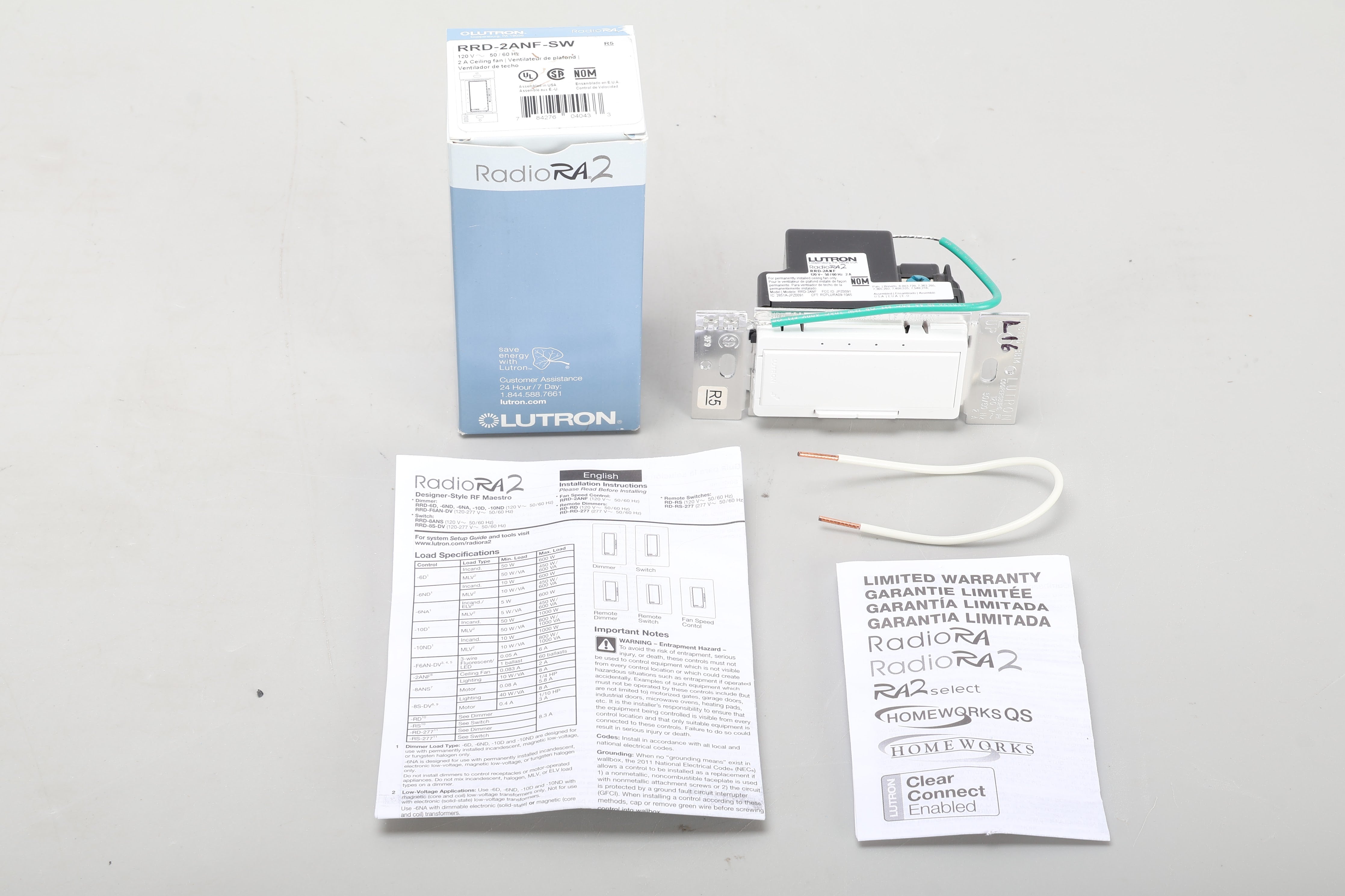 Lutron RRD-2ANF-SW Fan Control 400-4123 REV A With Wire and Box – NTC Tech
