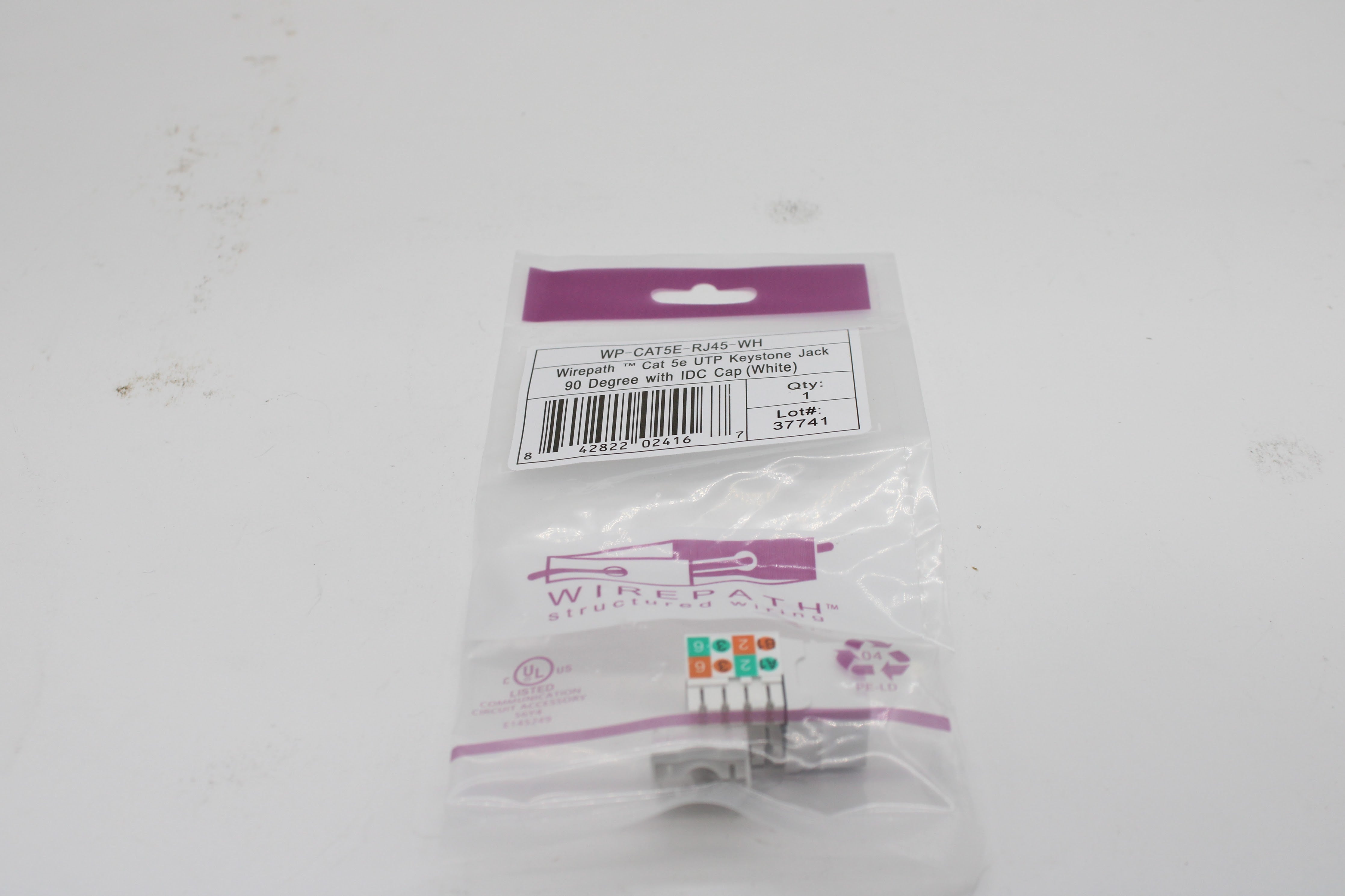 Wirepath WP-CAT5E-RJ45-WH Cat 5e RJ45 UTP Keystone Insert - 90 Degree ...