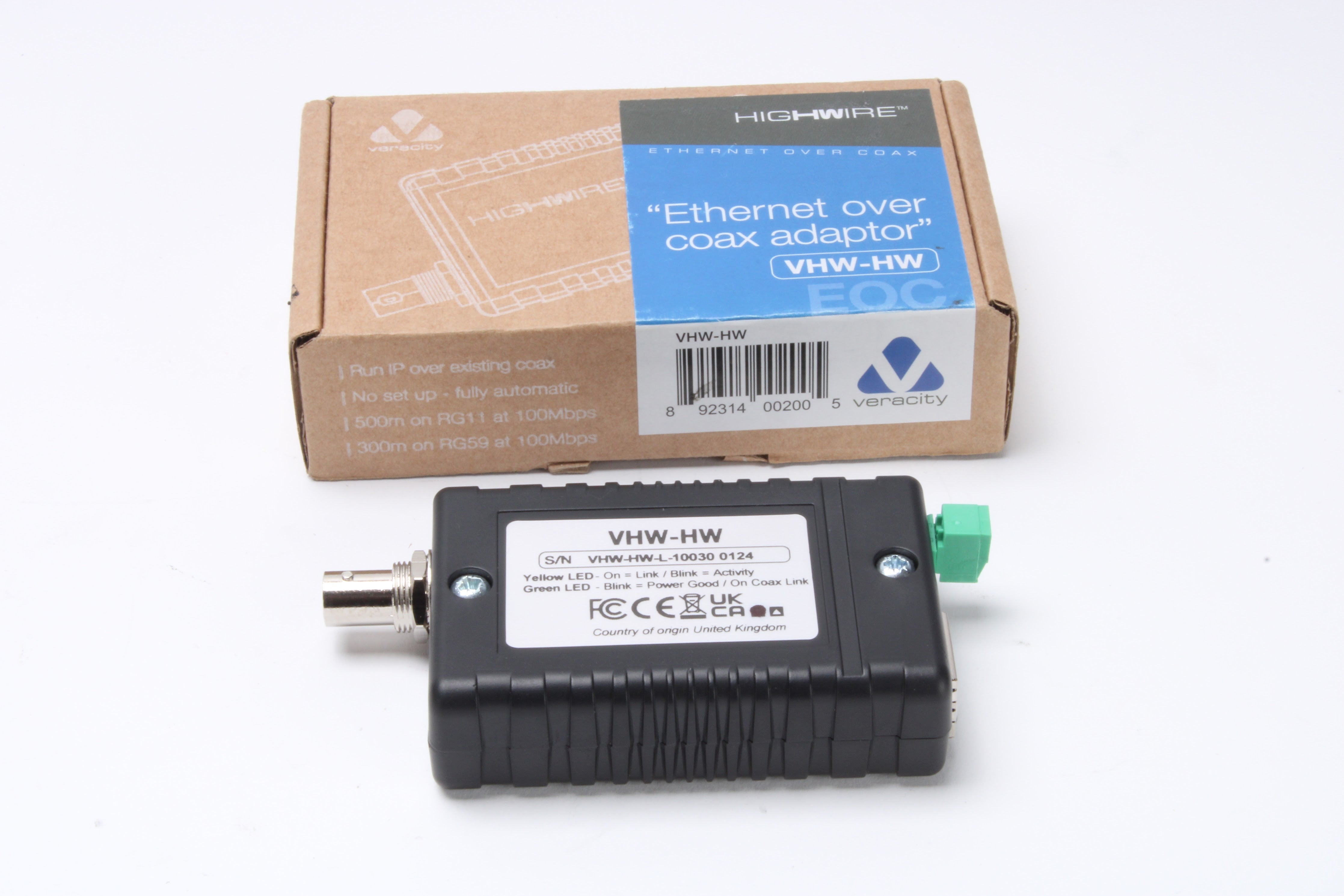 Veracity VHWHW Highwire Ethernet Over Coax Converter Module With Box ...