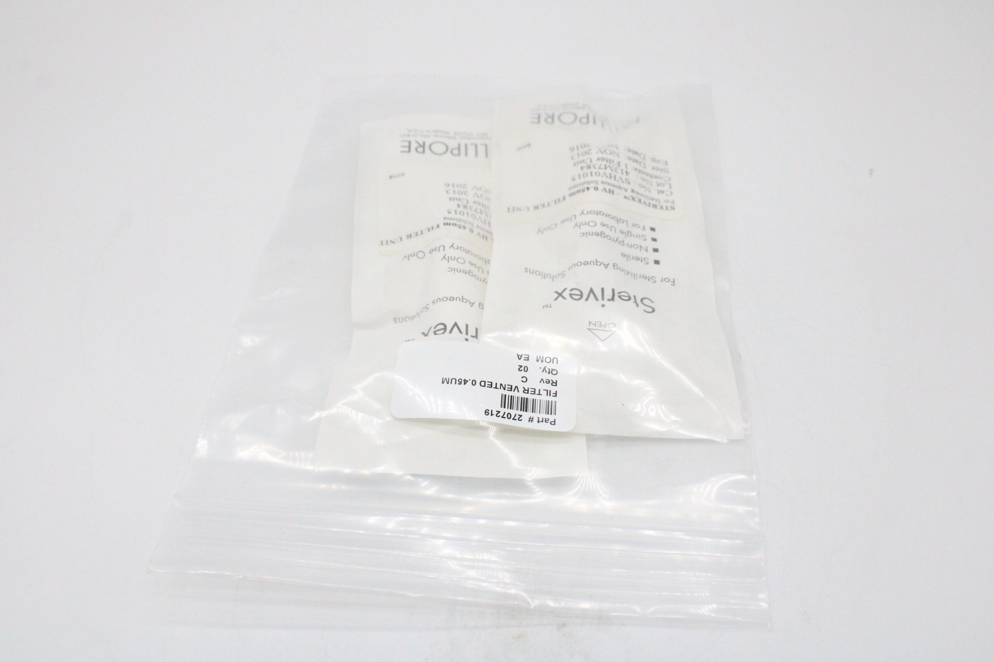 Millipore SVHV01015 Sterivex HV 0.45um Pressure Filter Unit Lot of 2 ...