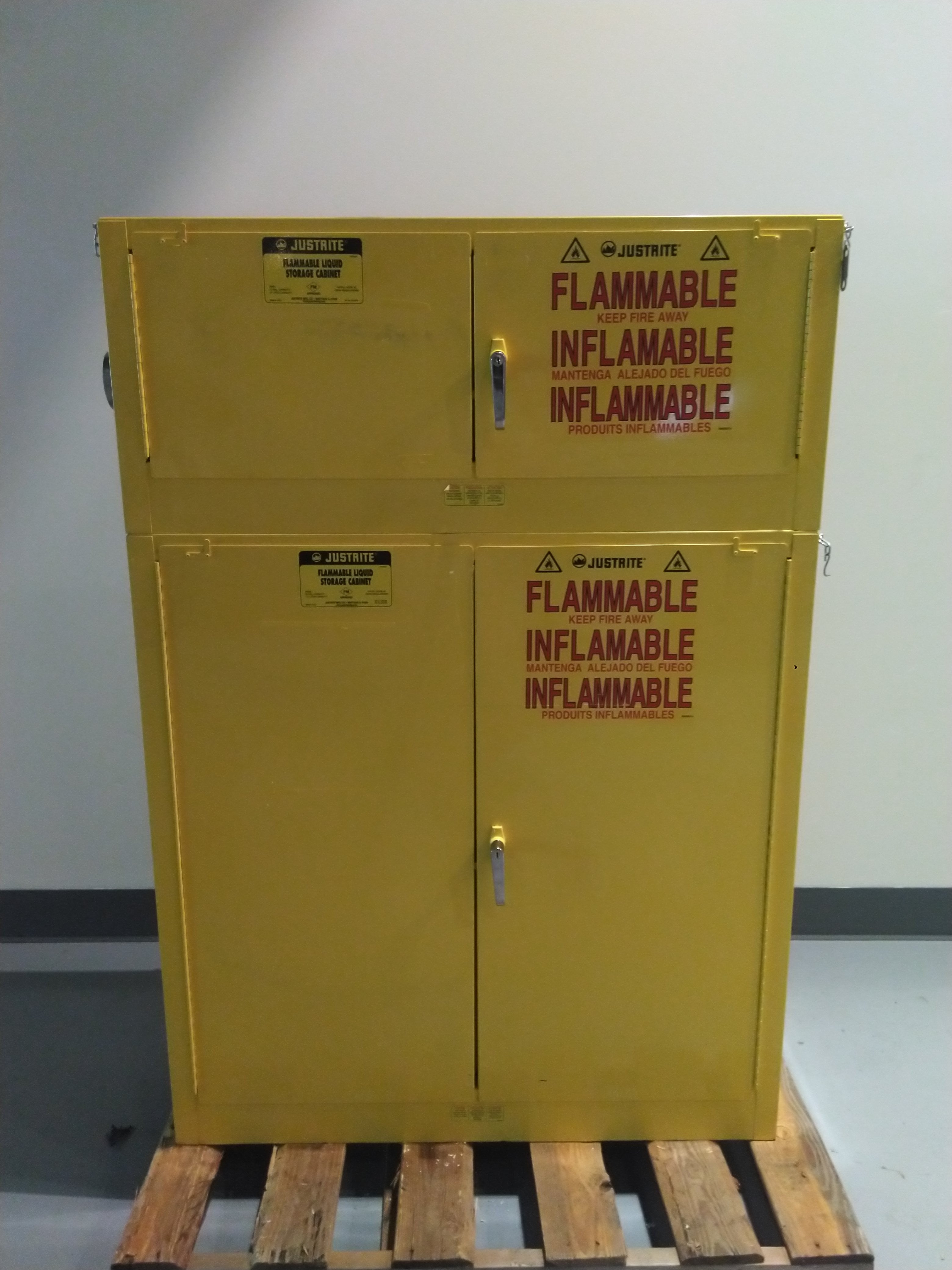 Justrite 25801 12 Gal and 25302 30 Gal Yellow Flammable 4-Door Safety ...