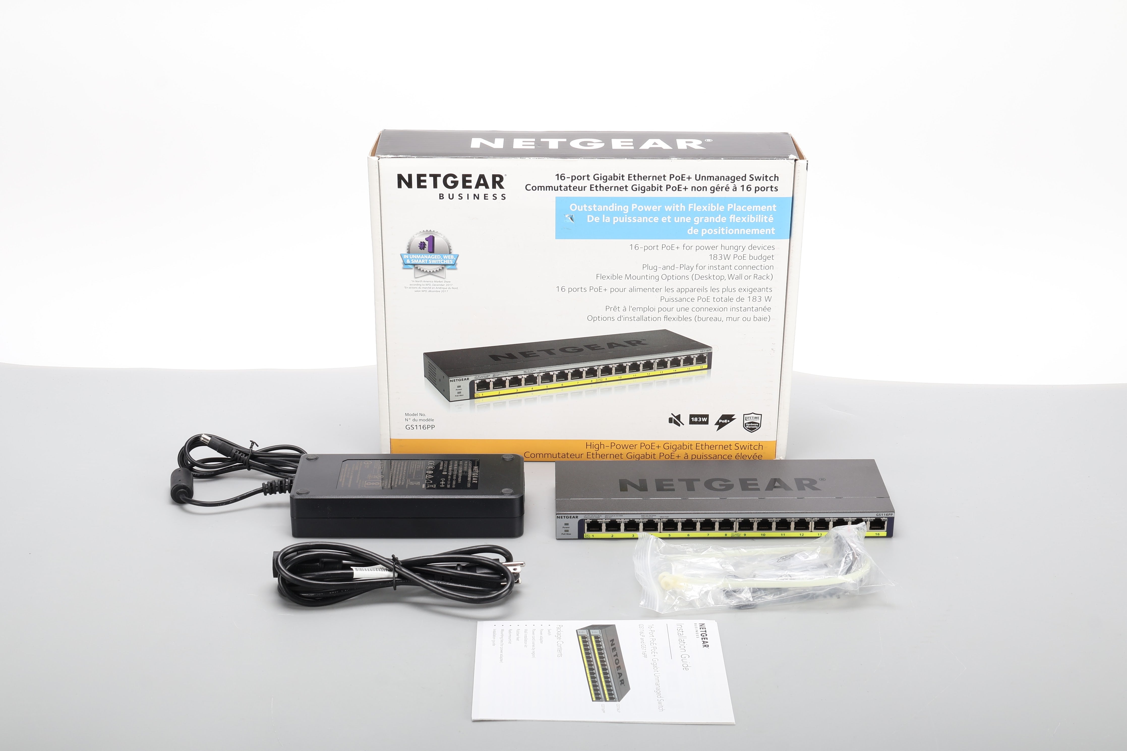 Netgear GS116PP 16-Port PoE/PoE+ Gigabit Unmanaged Switch With Accesso ...