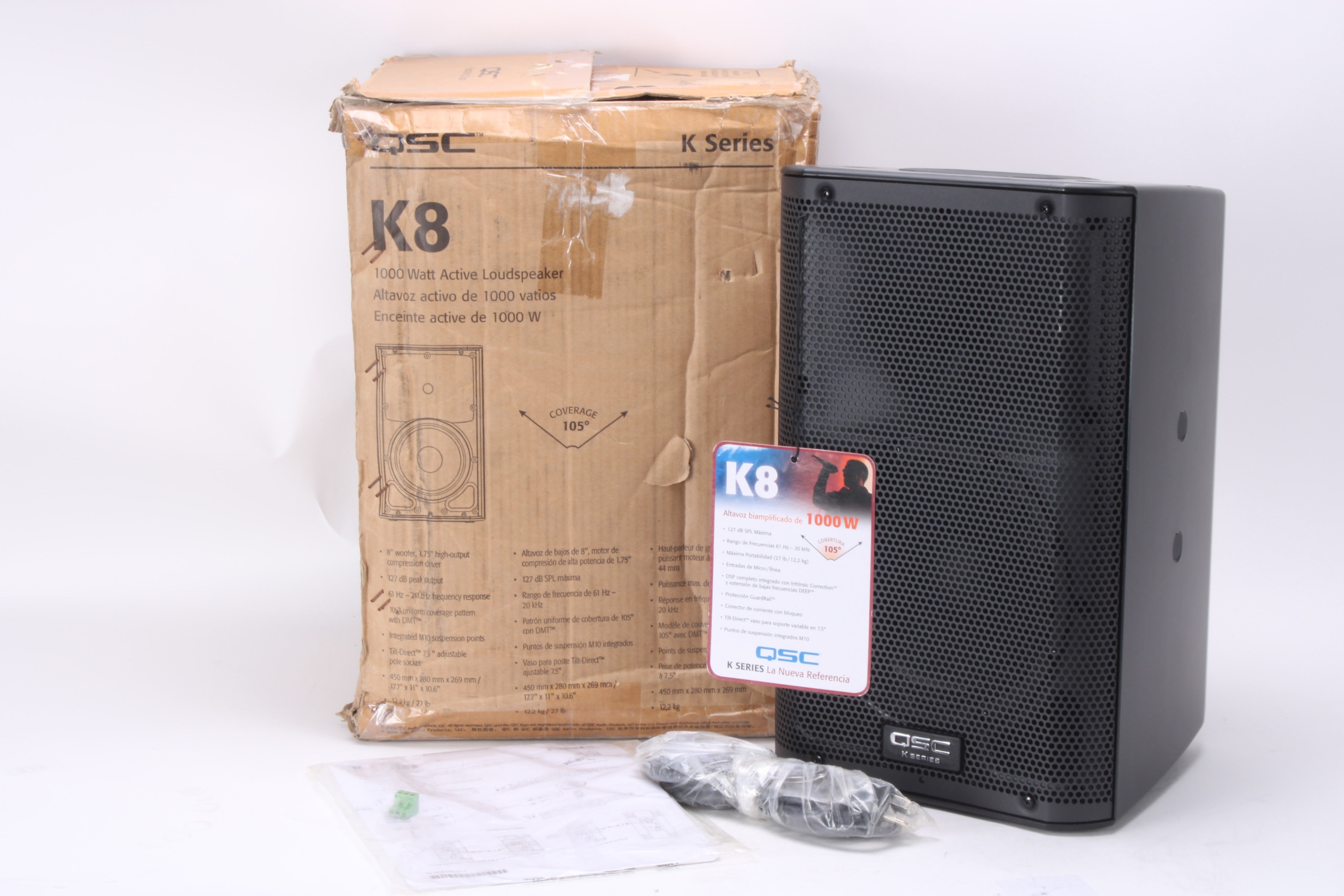 QSC K8 1KW 105° Powered Loudspeaker With Power Cable, Manual, and Orig ...