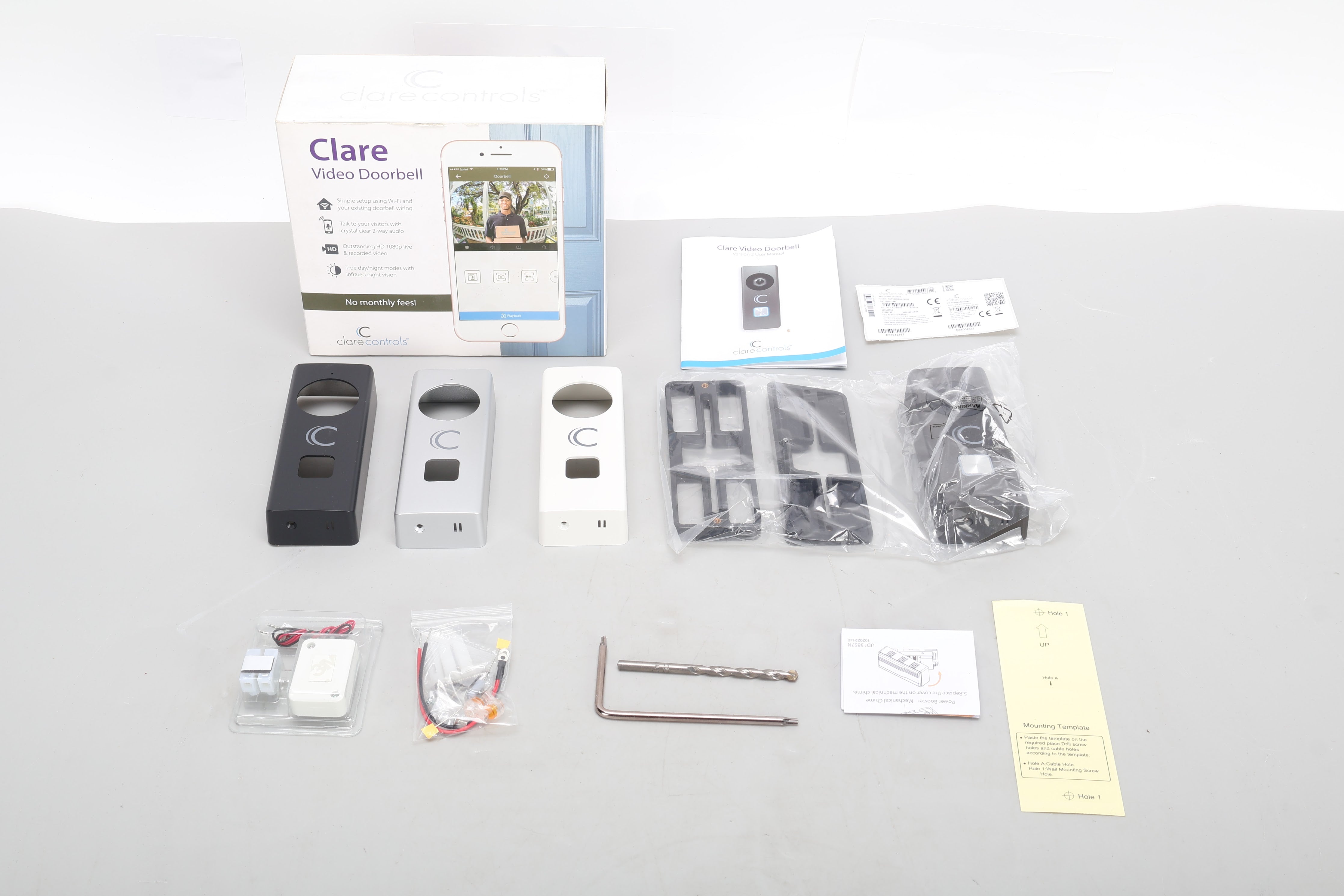 Clare Controls CVP-B2DB50-ODIW Video Doorbell With Box and Accessories ...