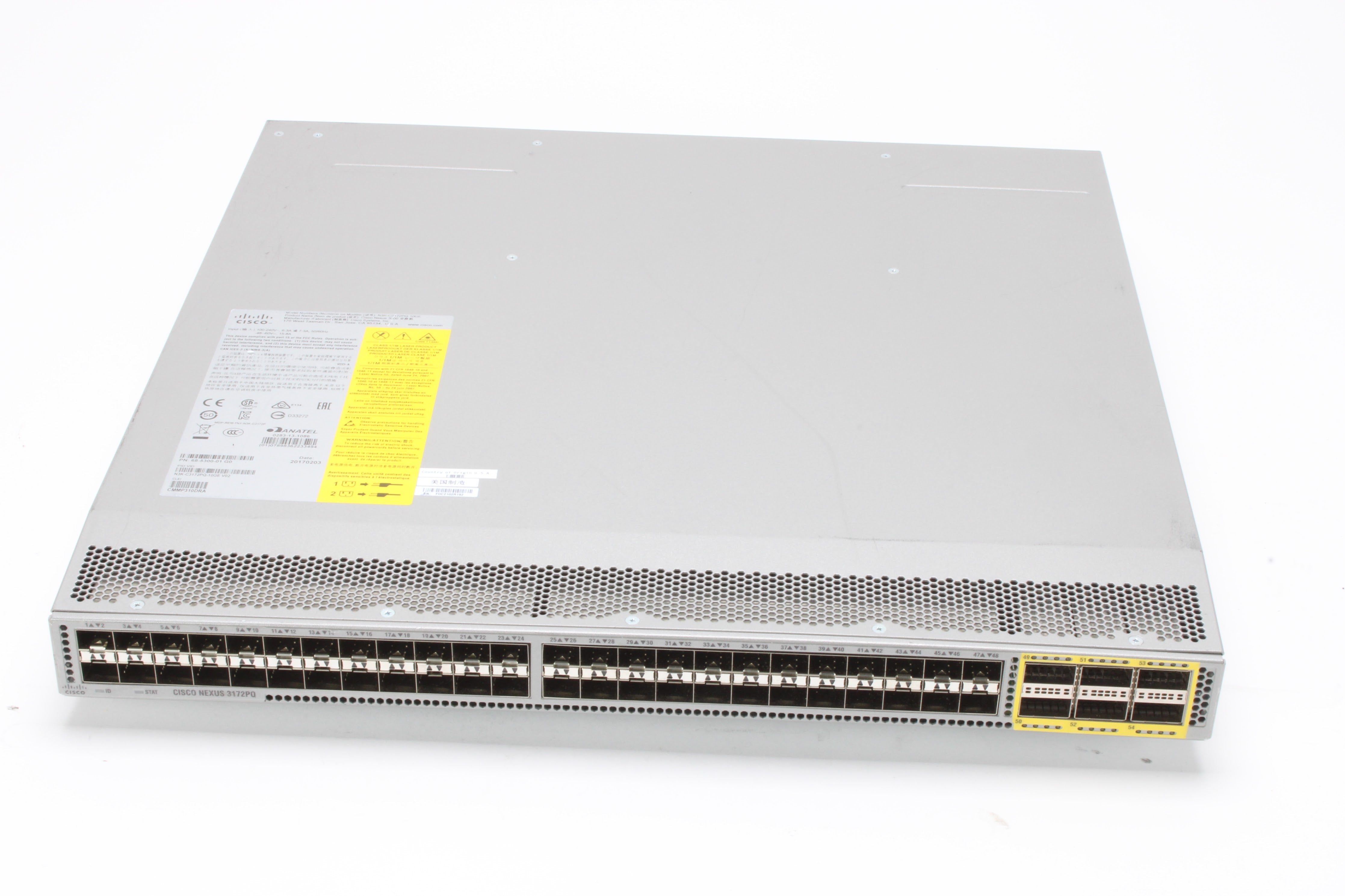 Cisco N3K-C3172PQ-10GE Nexus 3172P 48x SFP+6 QSFP+ PT Switch & 1x Powe ...