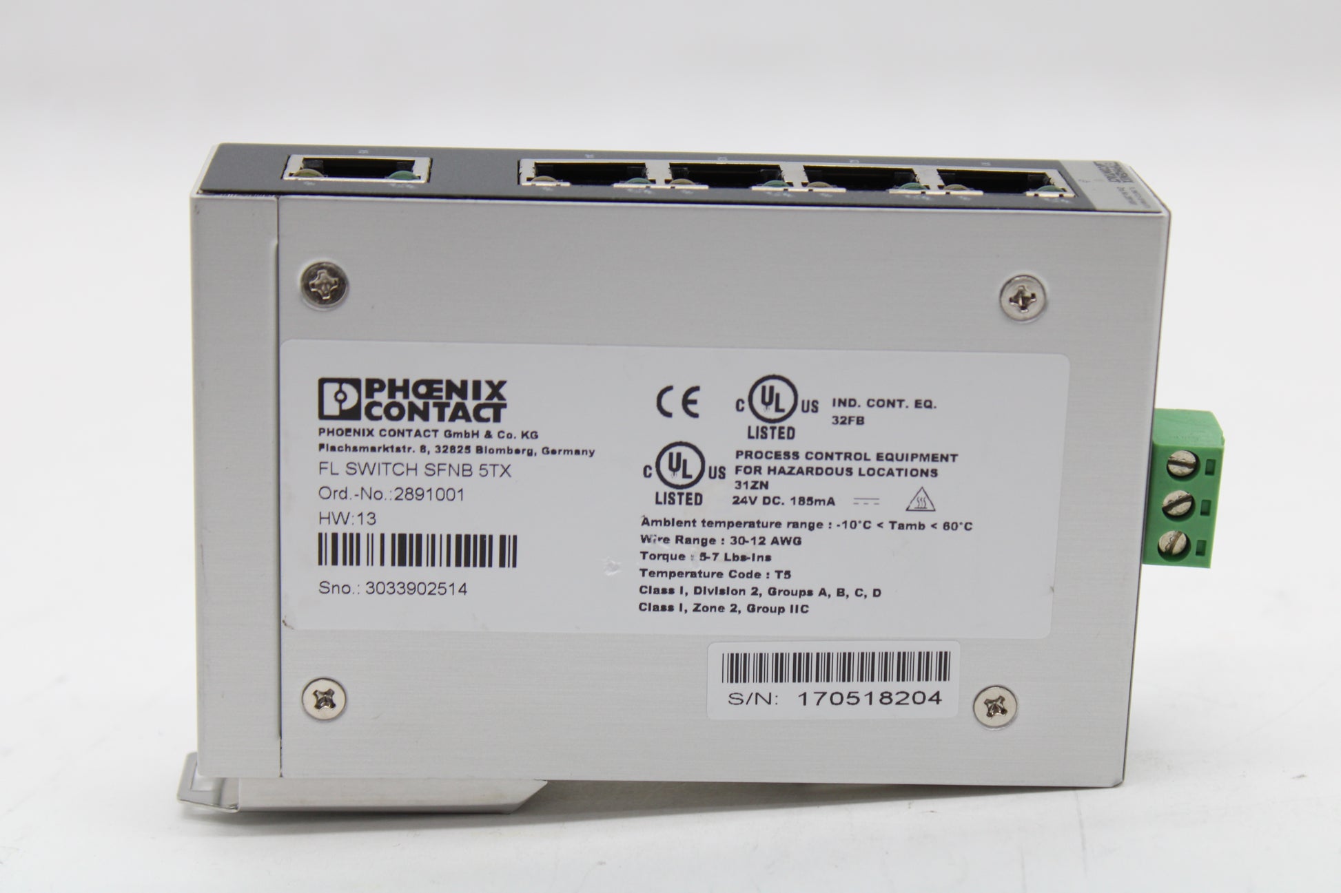 Phoenix Contact FL SWITCH SFNB 5TX Industrial Ethernet Switch 2891001 ...