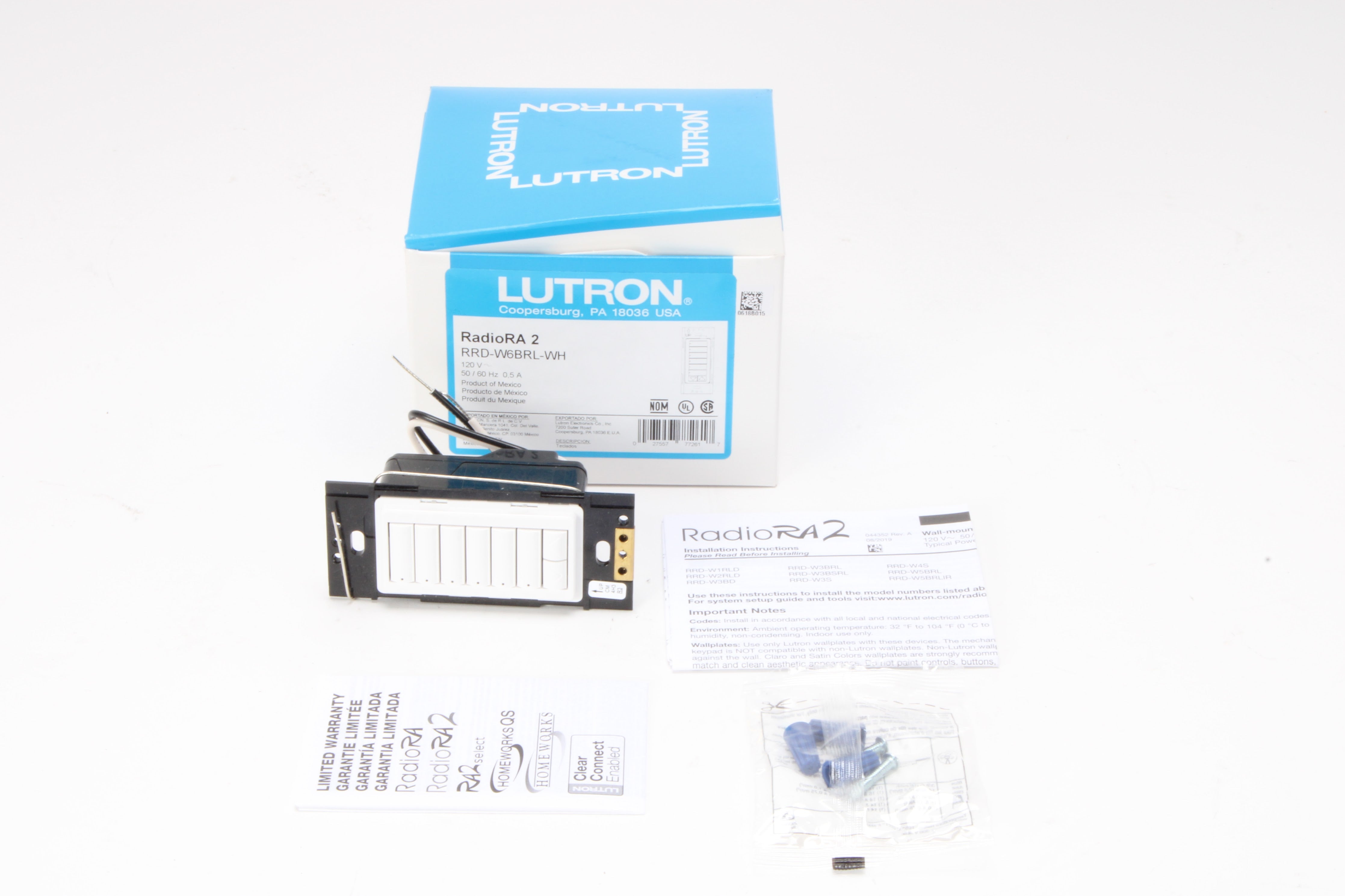 Lutron RRD-W RadioRA 2 Wall-Mount Designer Keypad RRD-W6BRL-WH With Ac ...