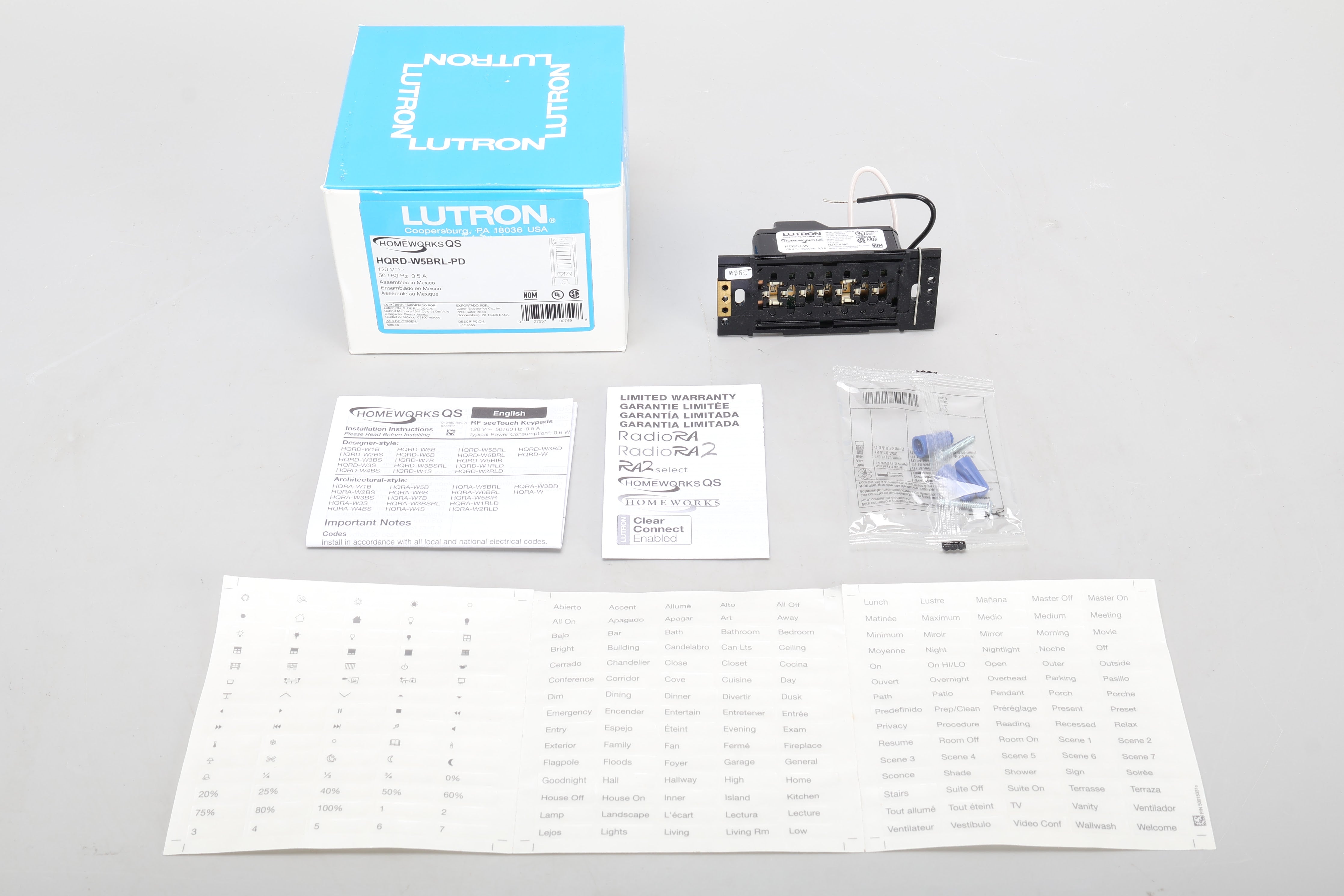 Lutron HQRD-W5BRL-PD HomeWorks Wireless 5-Button Keypad – Missing Face ...