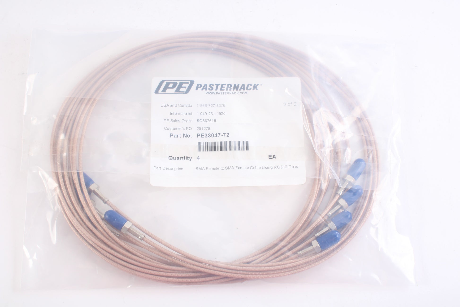 Pasternack PE33047-72 SMA Female to SMA Female Cable Using RG316 Coax ...