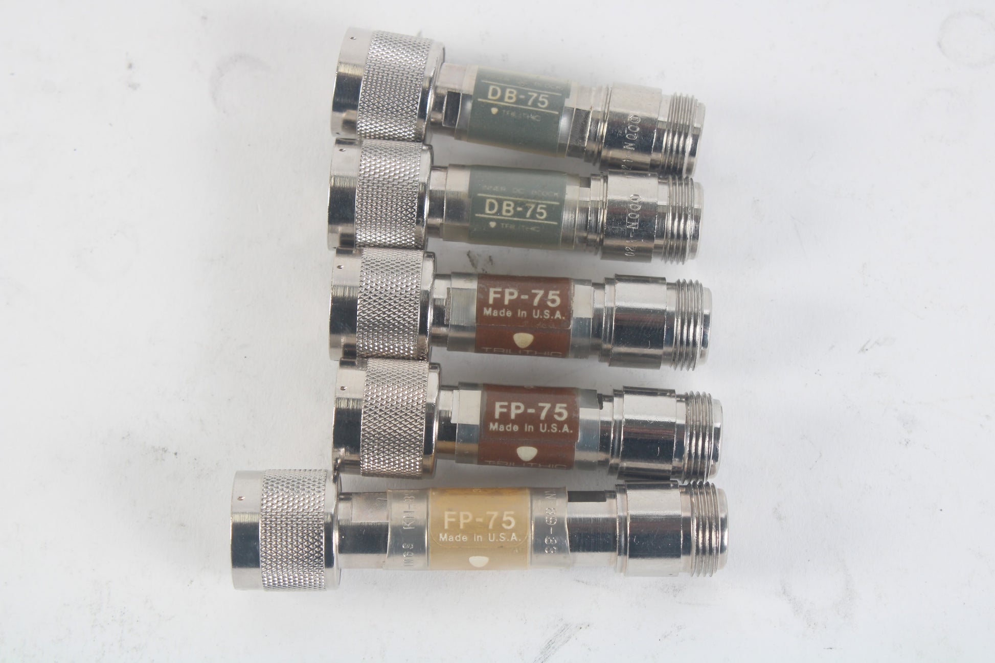 Trilithic 2x DB-75, 3x FP-75 Coaxial RF Attenuator Lot of 5 – NTC Tech