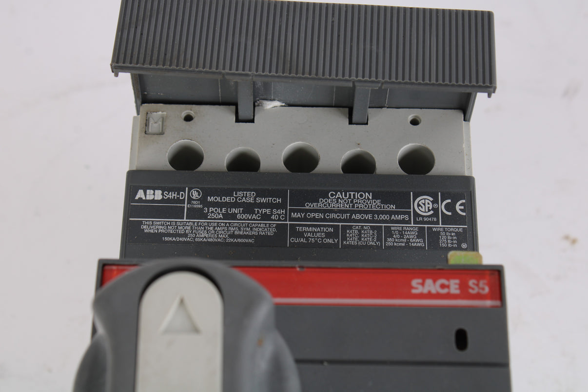 ABB Sace S5 S4H-D 3-Pole 250A 600VAC Circuit Breaker W/ Rotary Handle ...