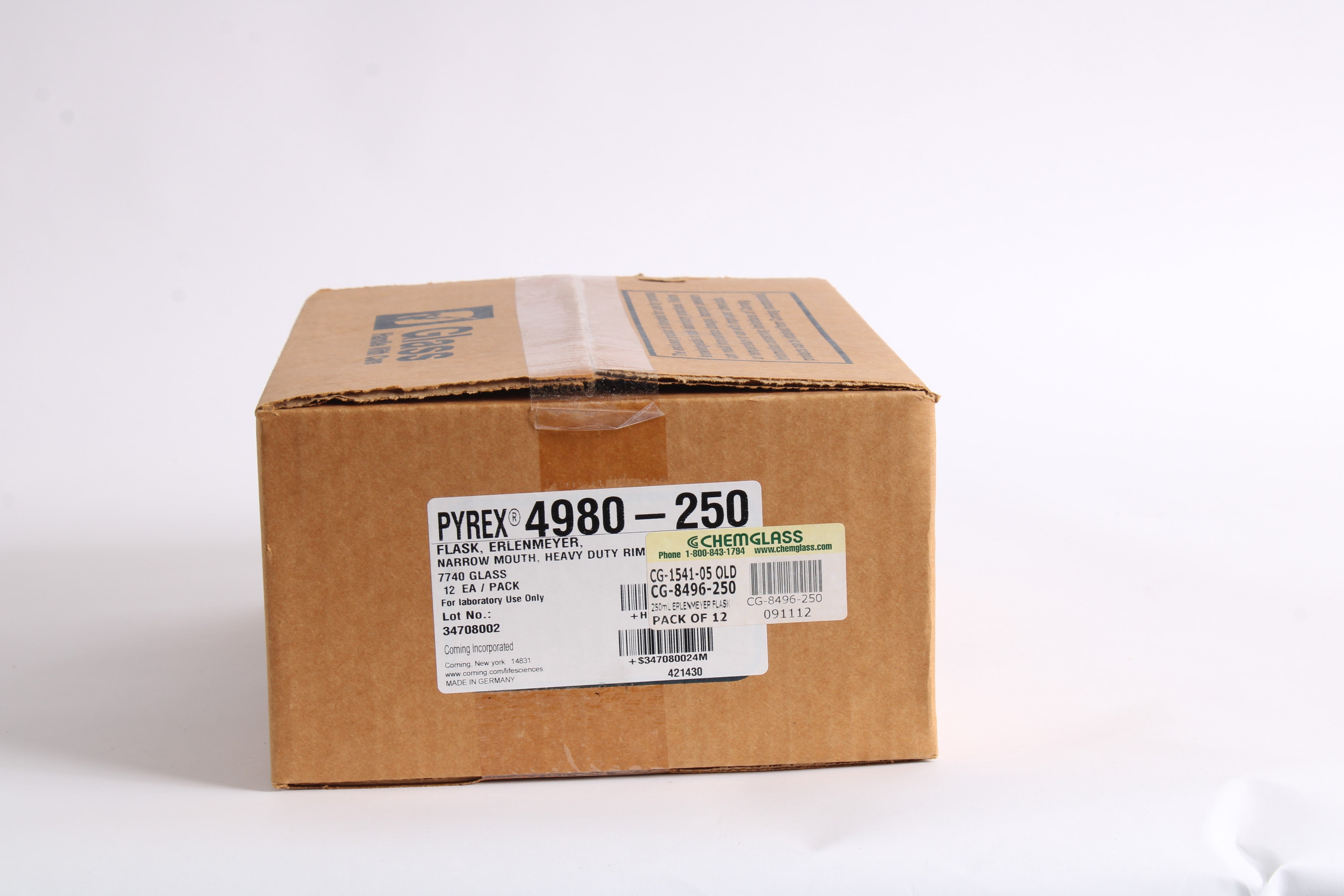 Pyrex 4980-250 Flask Erlenmeyer Narrow Mouth Heavy Duty Rim 7740 Glass ...