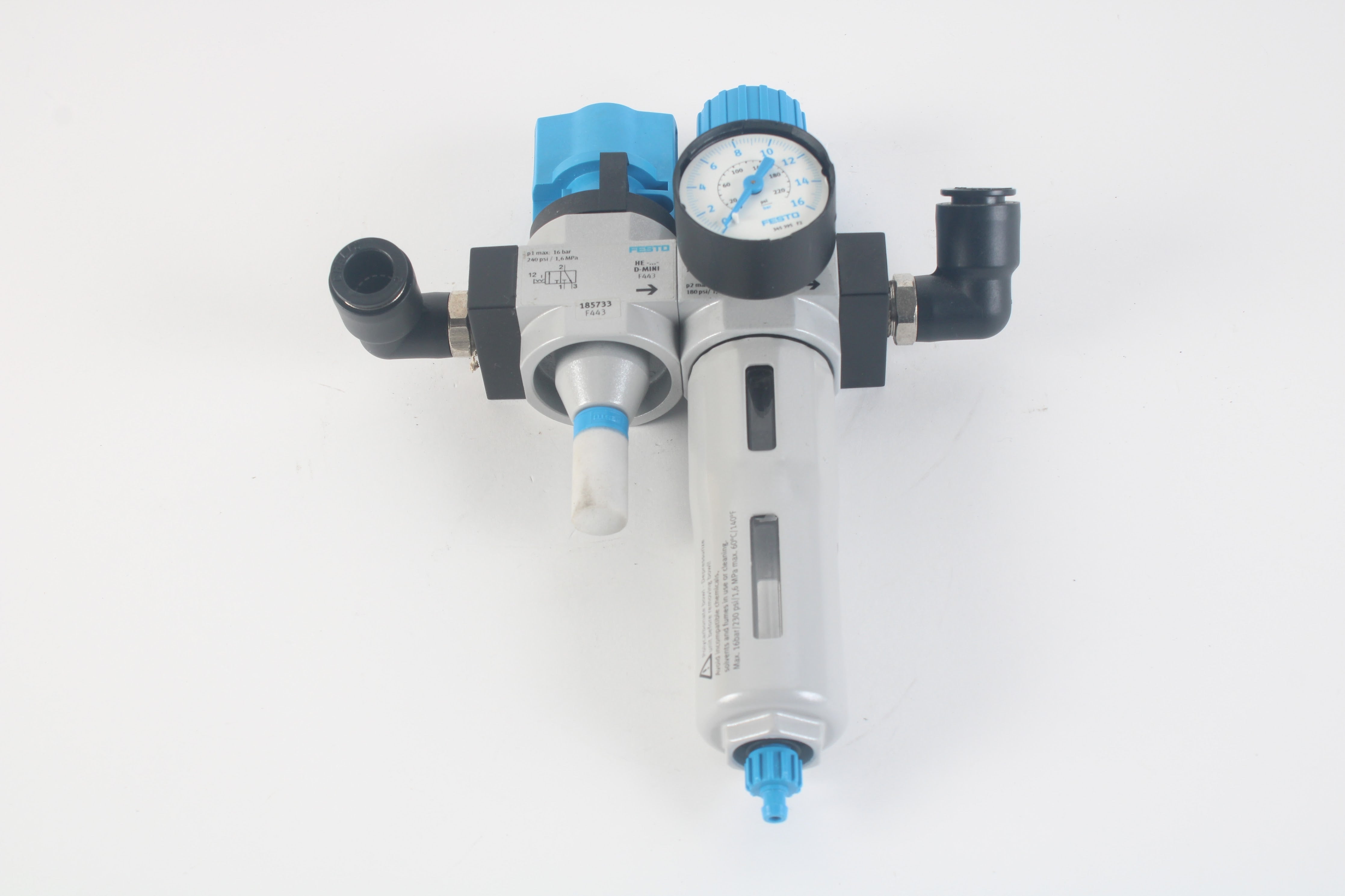 Festo LFR-D-Mini Filter Regulator W/ HE-D-Mini Shut Off, Pressure Gaug ...