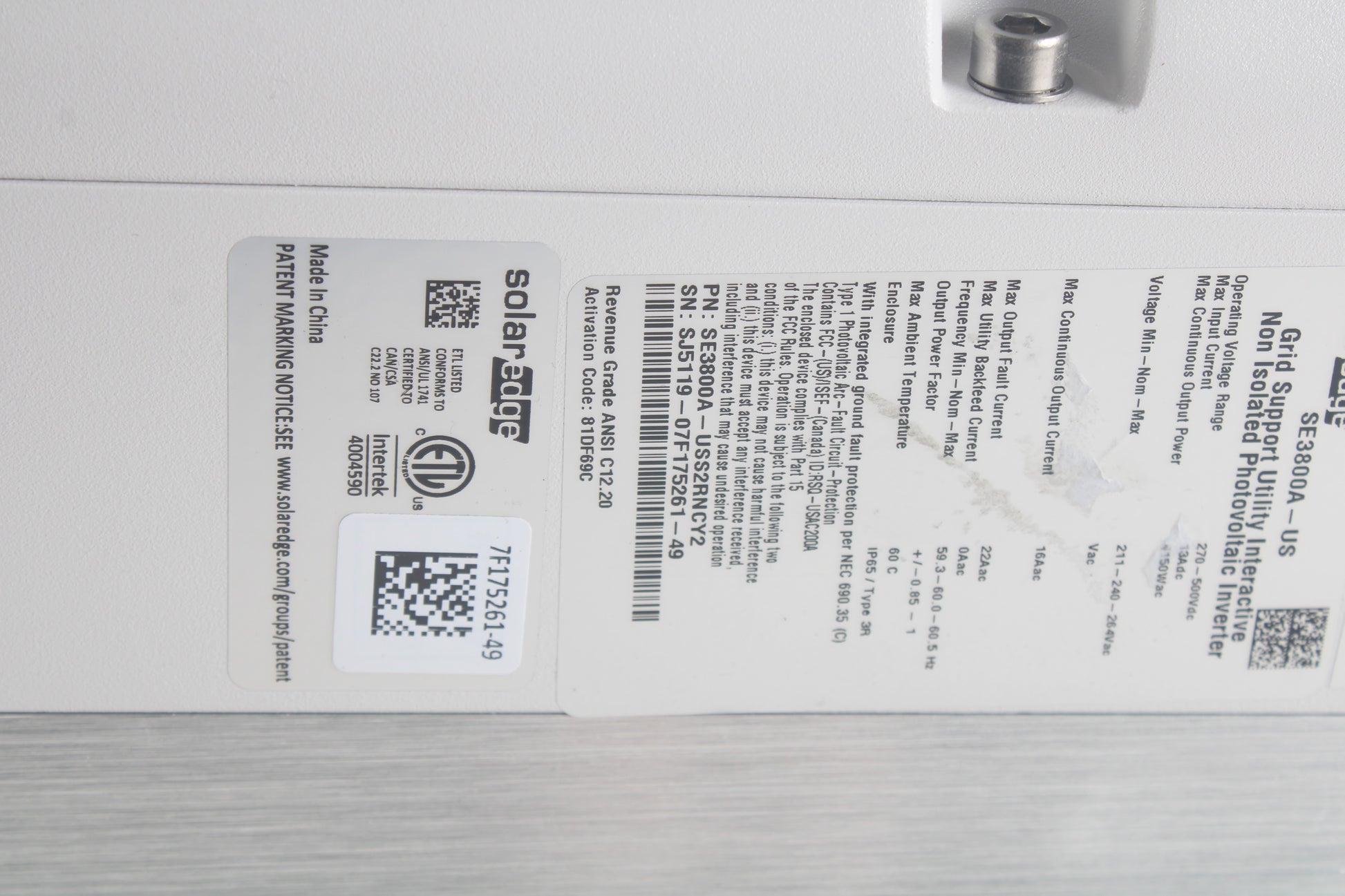 Solaredge SE3800A-US Support Interactive Non Isolated Photovoltaic Inv ...