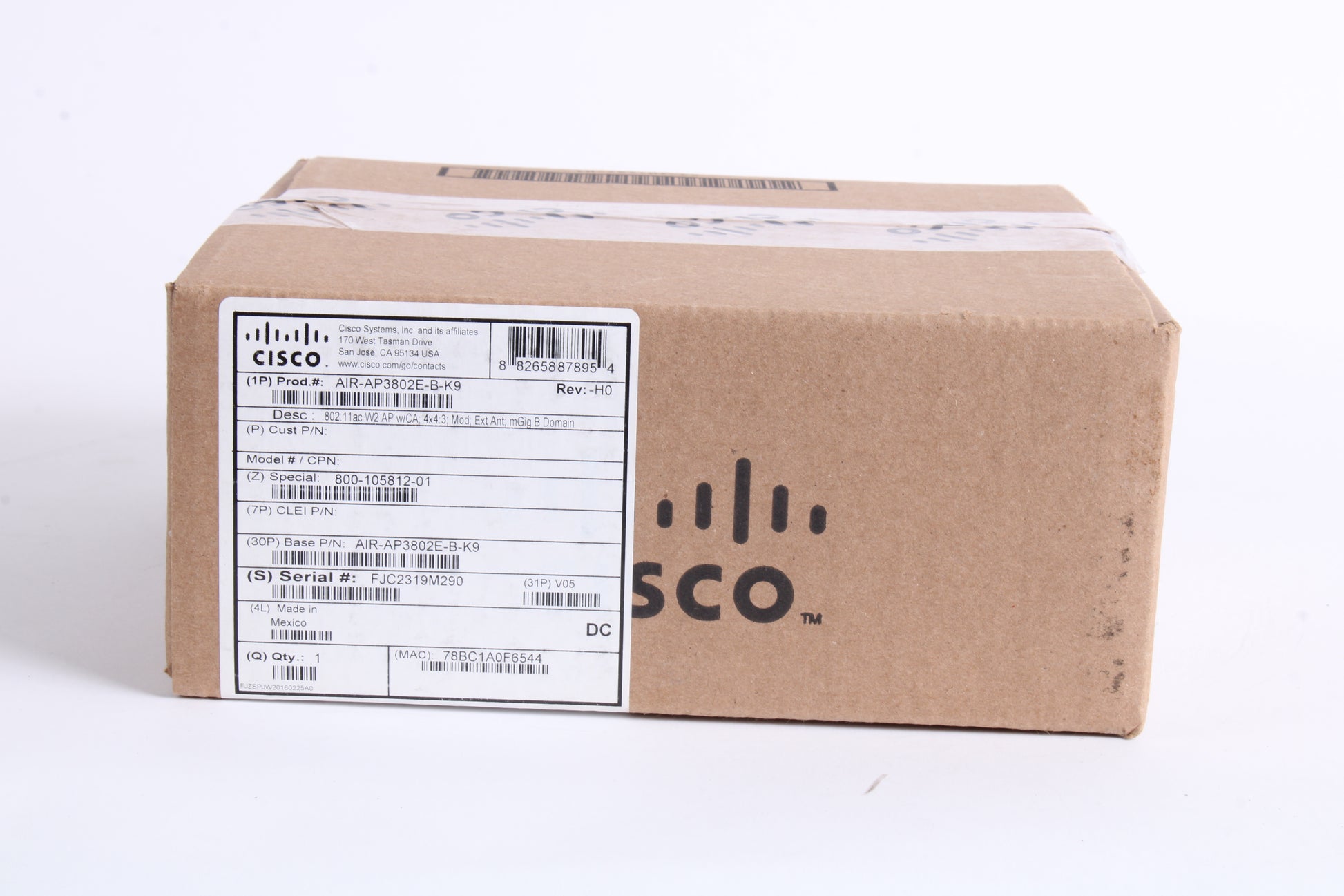 Cisco AIR-AP3802E-B-K9 w/CA 4x4 3 Mod Ext Ant mGig B Domain Aironet Ac ...