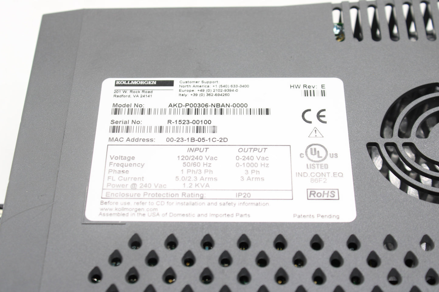 Kollmorgen AKD-P00306-NBAN-0000 120/240 3PH Servo Drive – NTC Tech