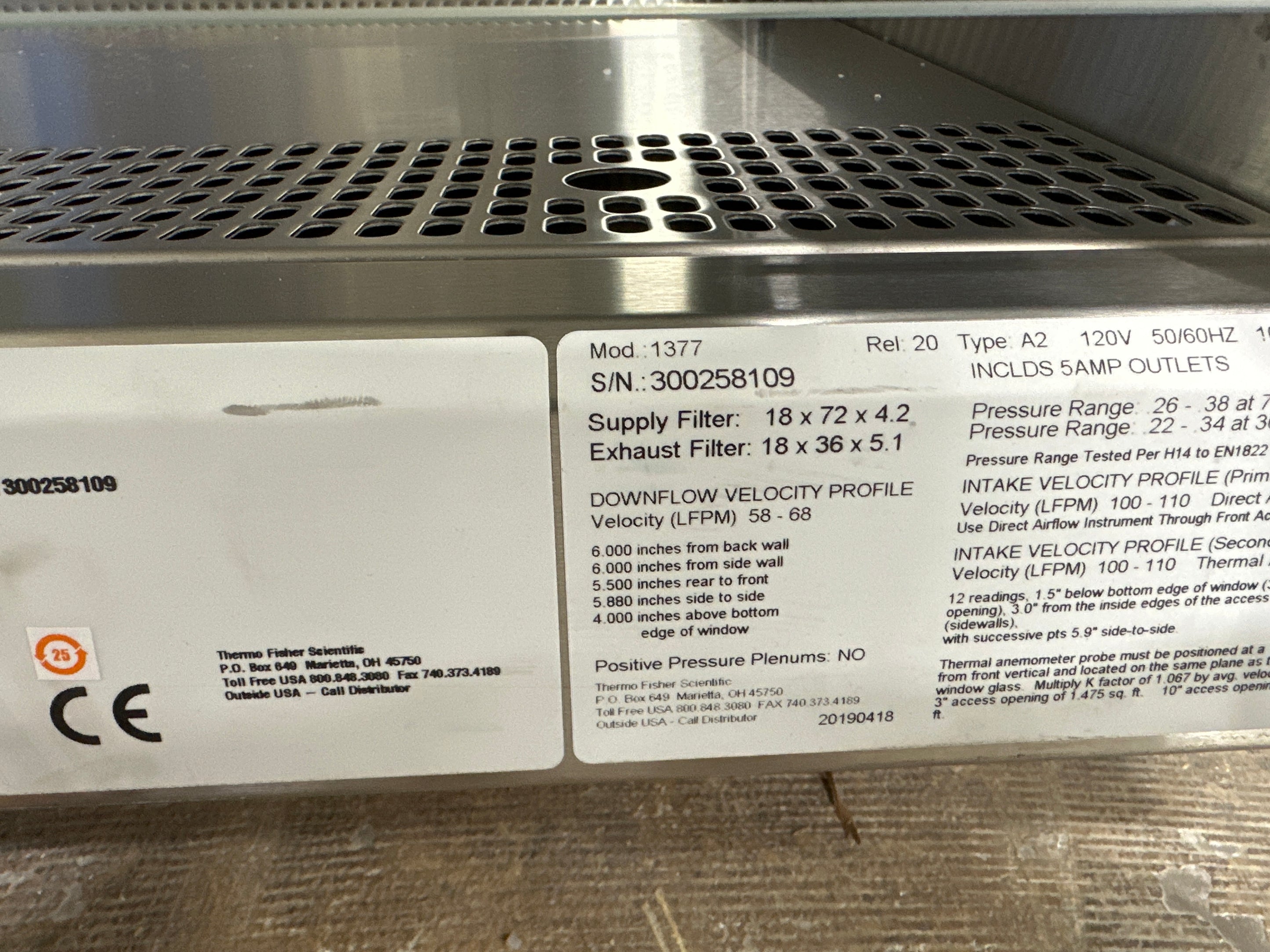 Thermo Scientific 1377 Class II Type A2 Biological Safety Cabinet W/ S ...