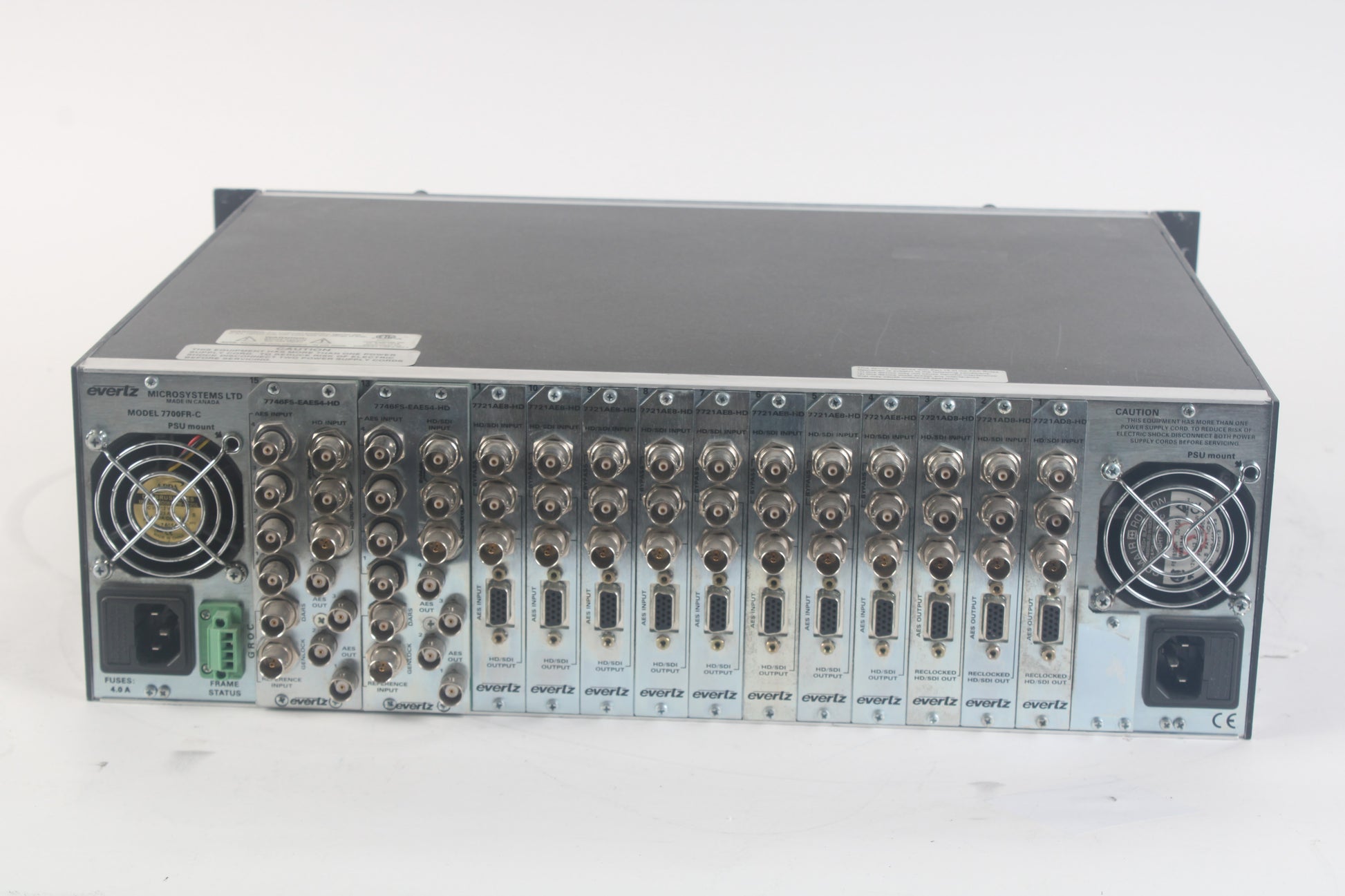 Evertz 7700FR-C Multiframe w/Modules 8 7721AE8-HD 2 7746FS-EAES4-HD 3 ...