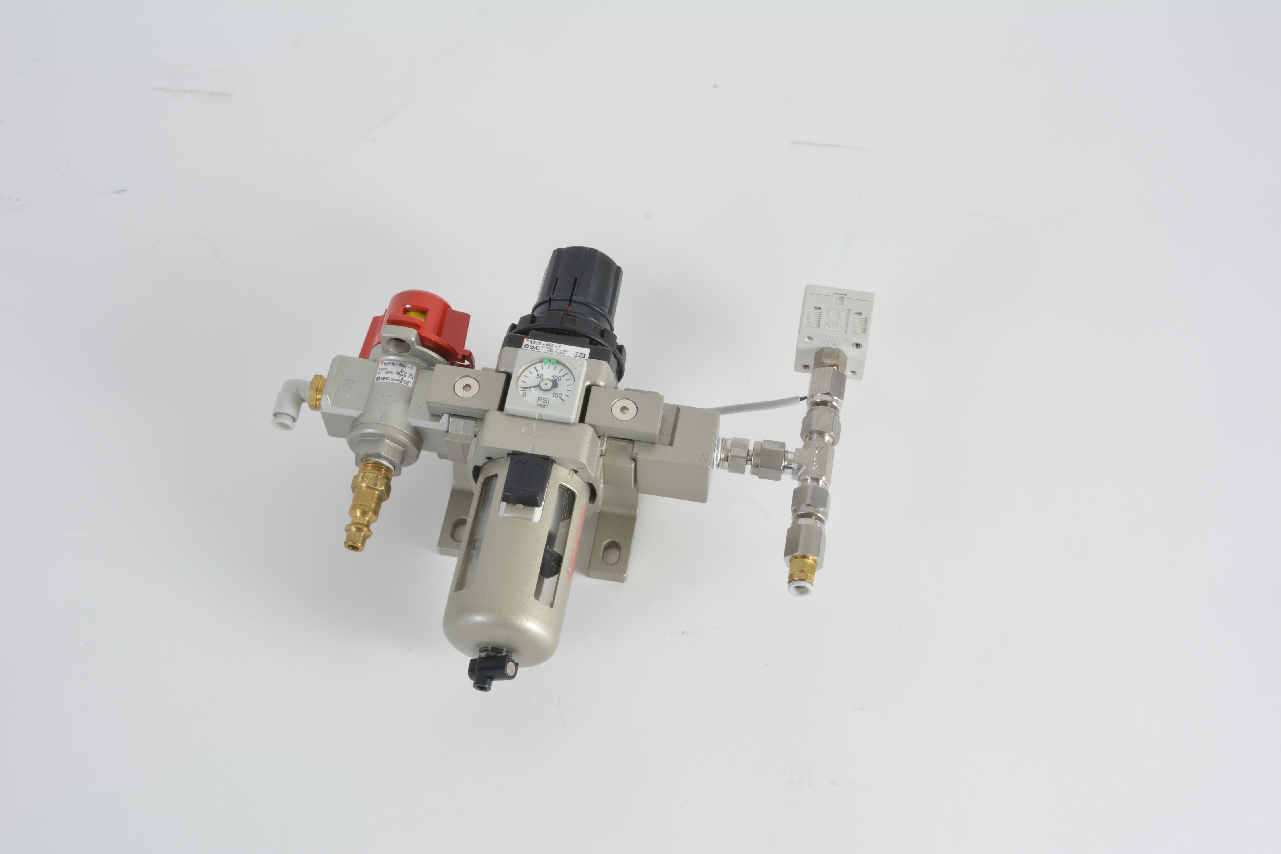 SMC 3 Part Pneumatic System (Filter Regulator, Valve, Pressure Switch ...