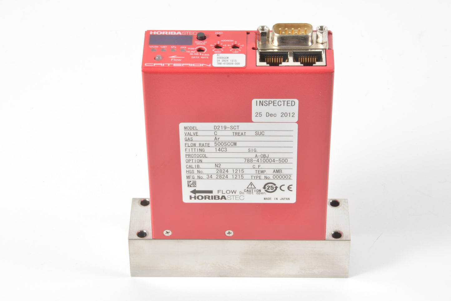 Horiba STEC Criterion D219-SCT Ar 500sccm Mass Flow Controller – NTC Tech