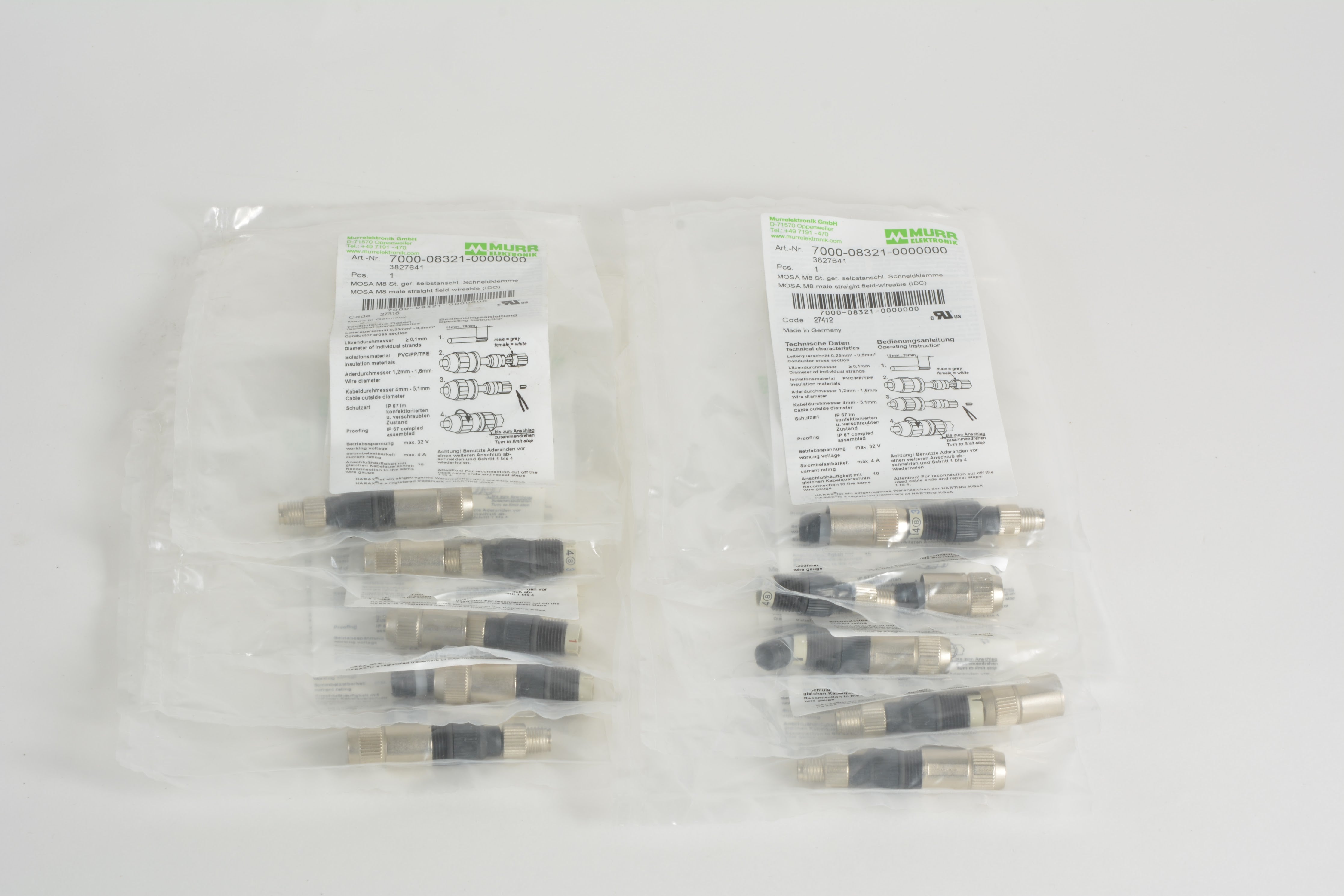 Murr Elektronik M8 Male Straight Field Wireable Connector 3-Pin Male ...