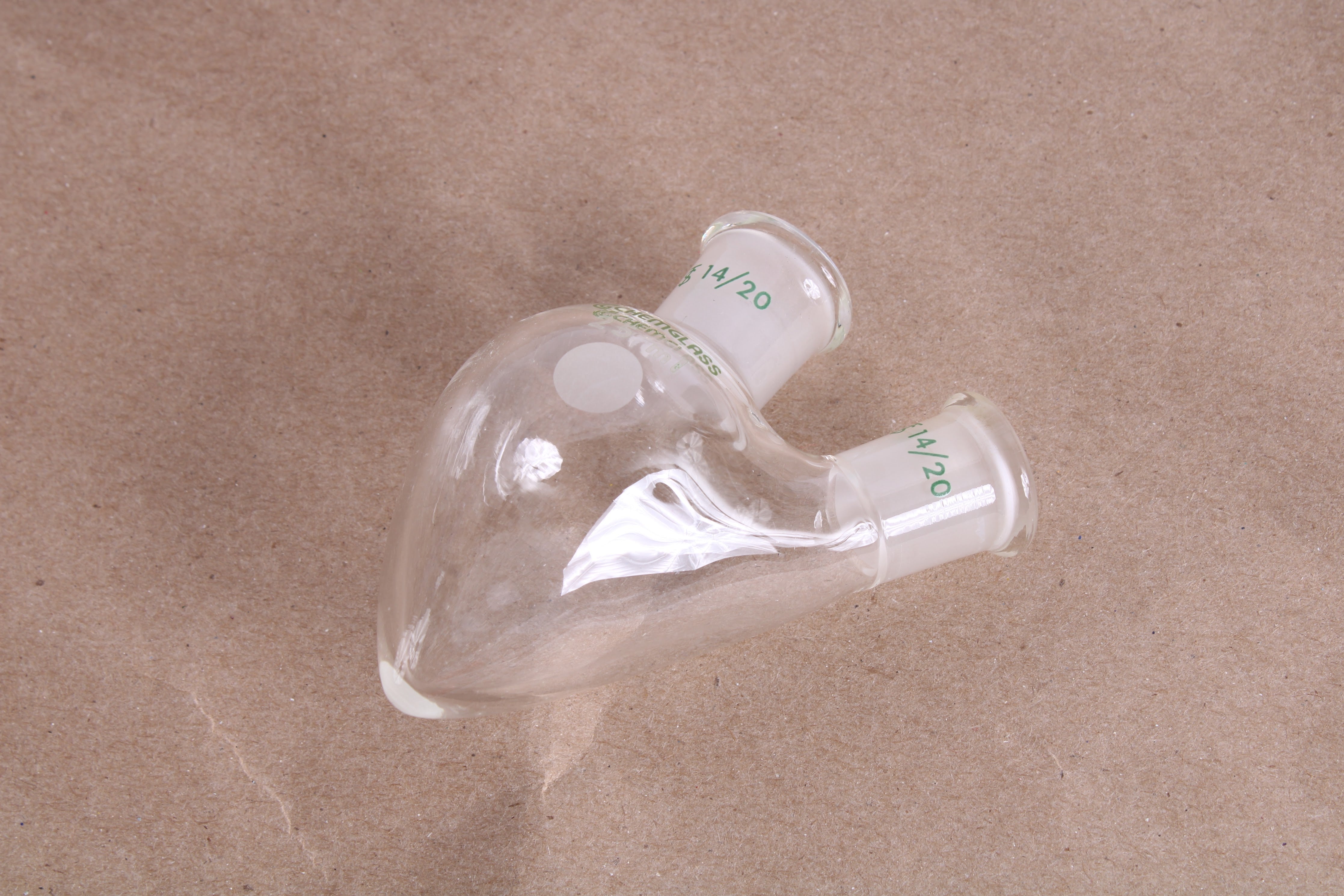 Chemglass 25mL 2-Neck Pear Shaped Flask, 14/20 Outer Angled 20 Degree ...