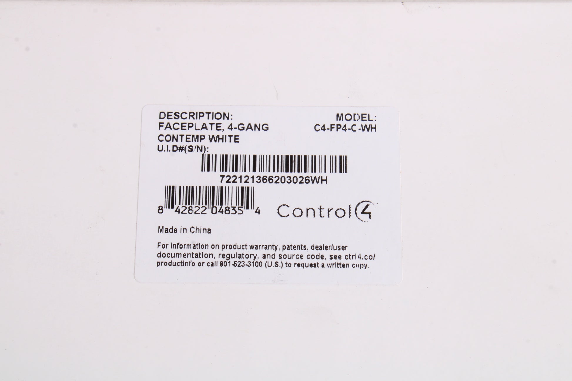 Control4 C4-FP4-C-WH Faceplate 4-GANG Contemp White 842822048354 - NEW – NTC Tech