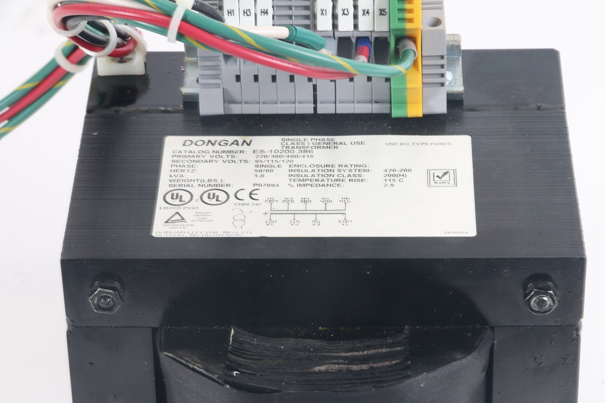 Dongan ES-10200.386 Single Phase Class 1 General Use Transformer – NTC Tech