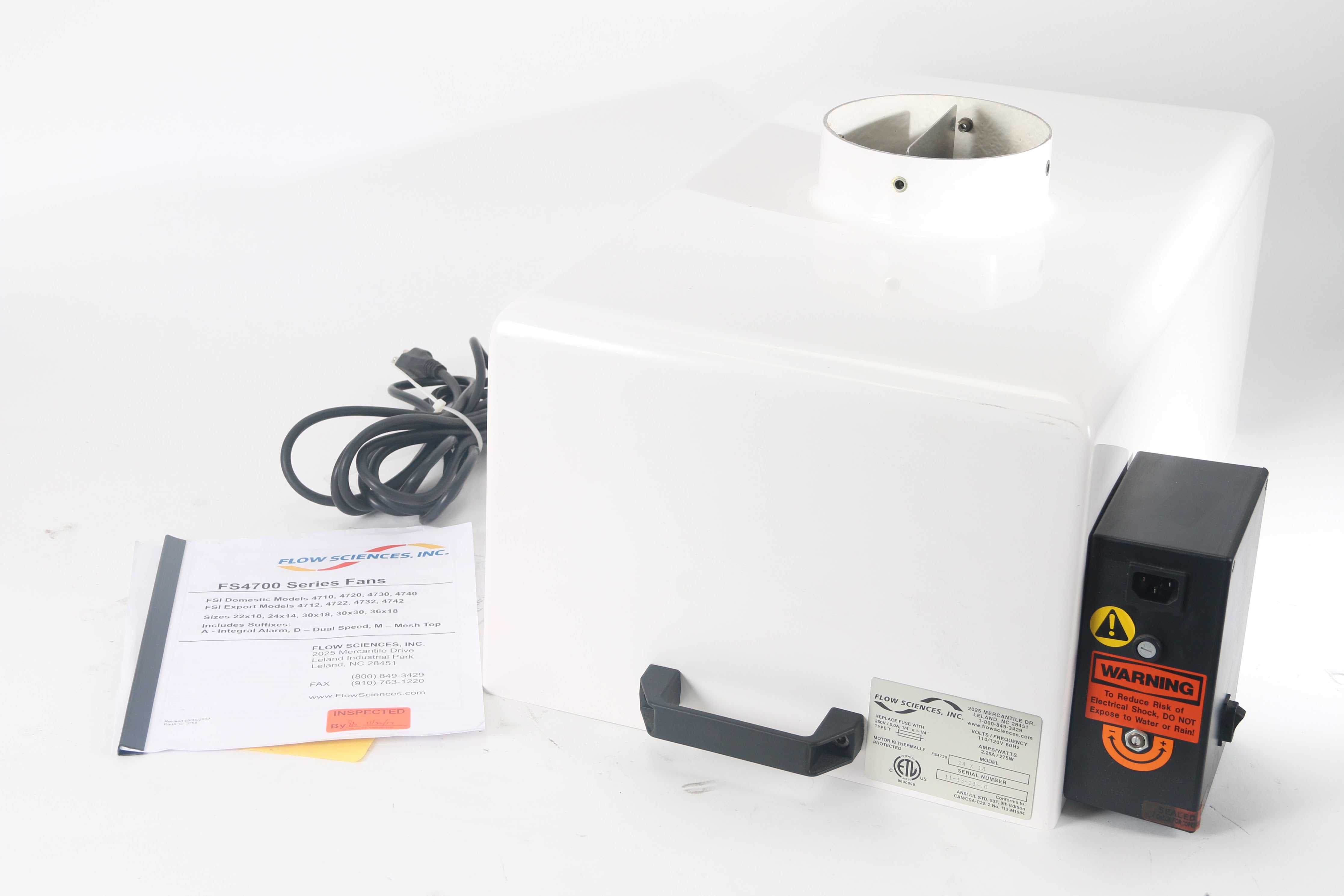 Flow Sciences FS4720 24x14 Enclosure Laminar Flow Hood Fan Box W/ Manu ...