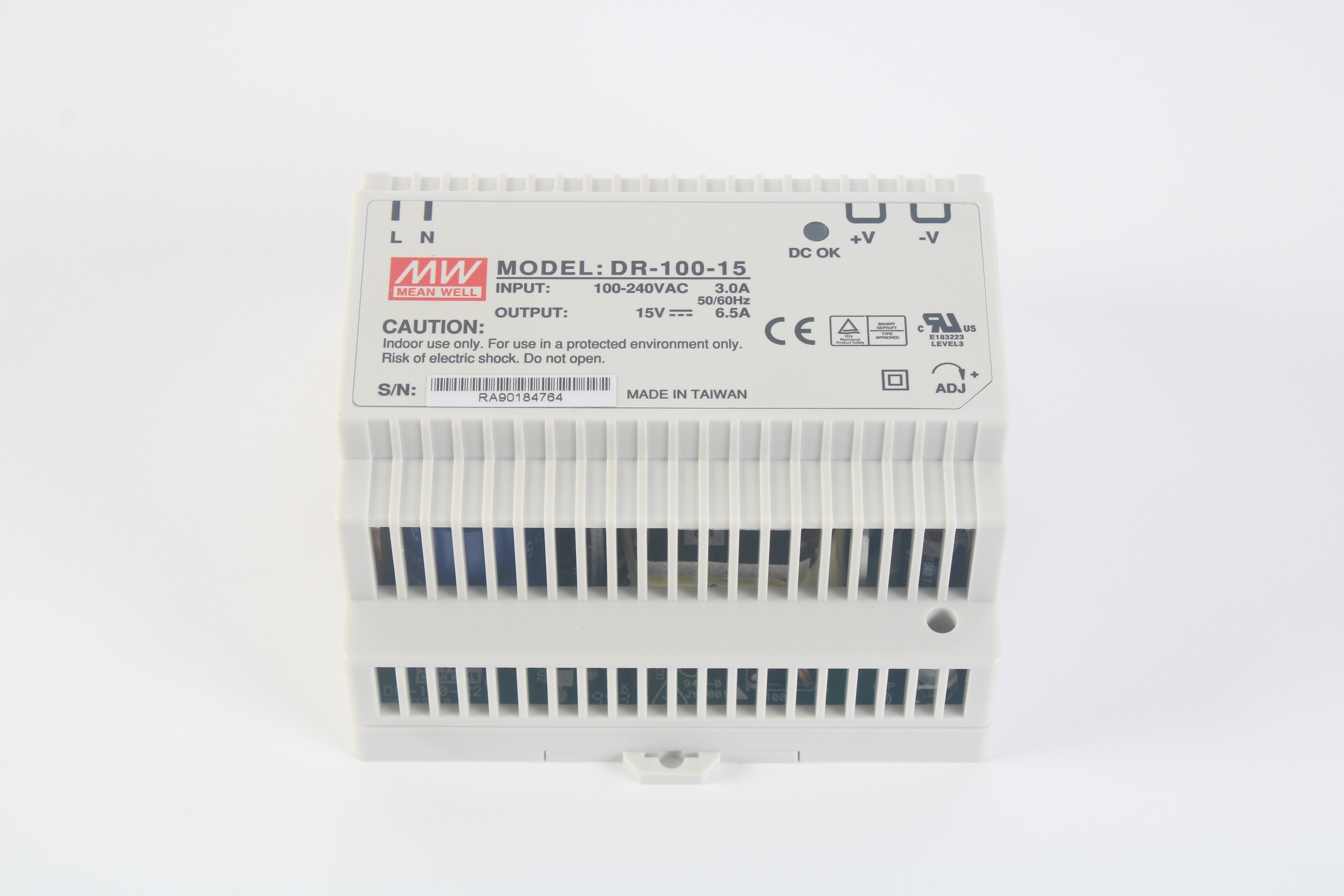 Mean Well DR-100-15 Single Output Industrial DIN Rail Power Supply 15V ...
