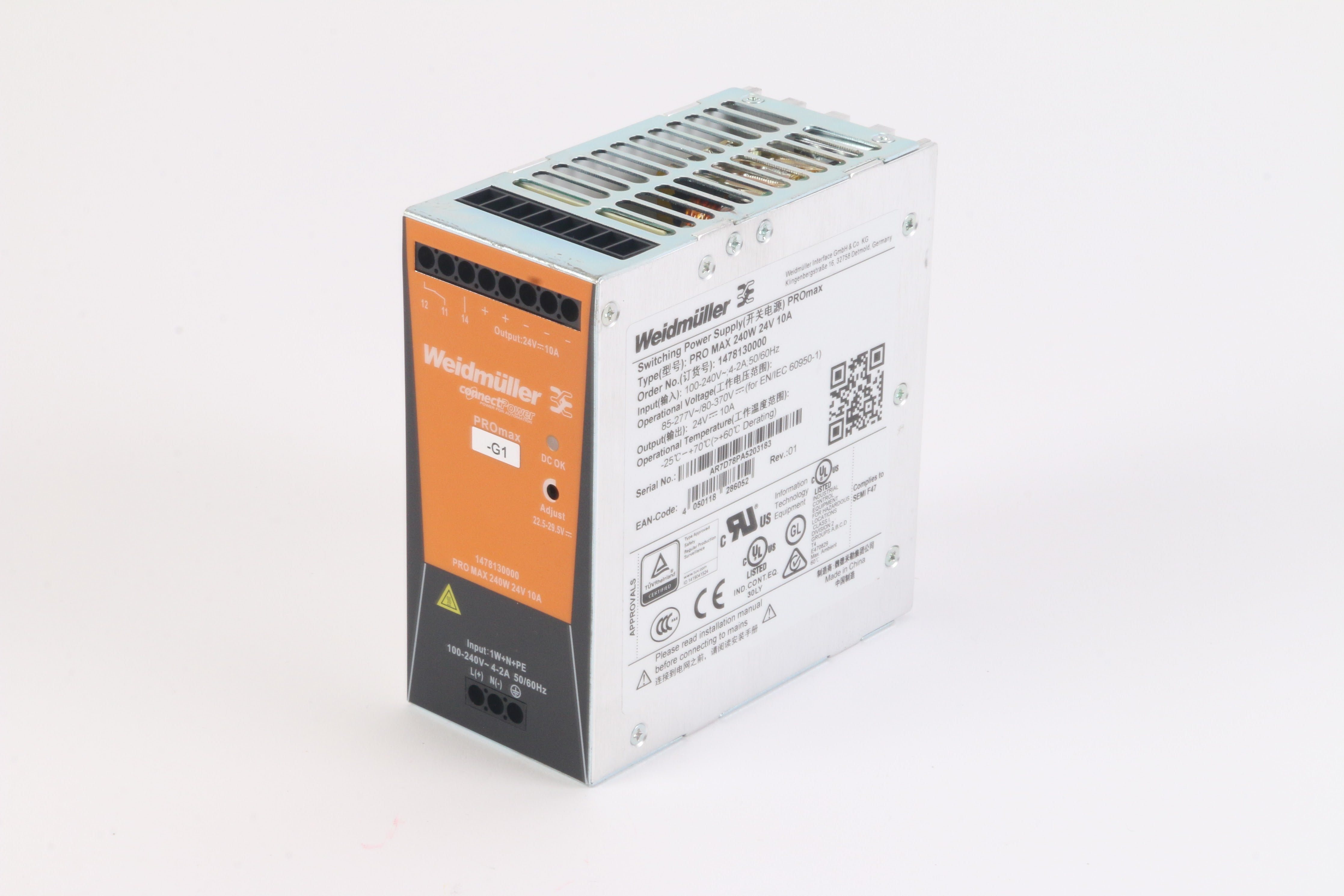 Weidmuller 1478130000 Pro Max 240W 24V 10A Switching Power Supply – NTC ...