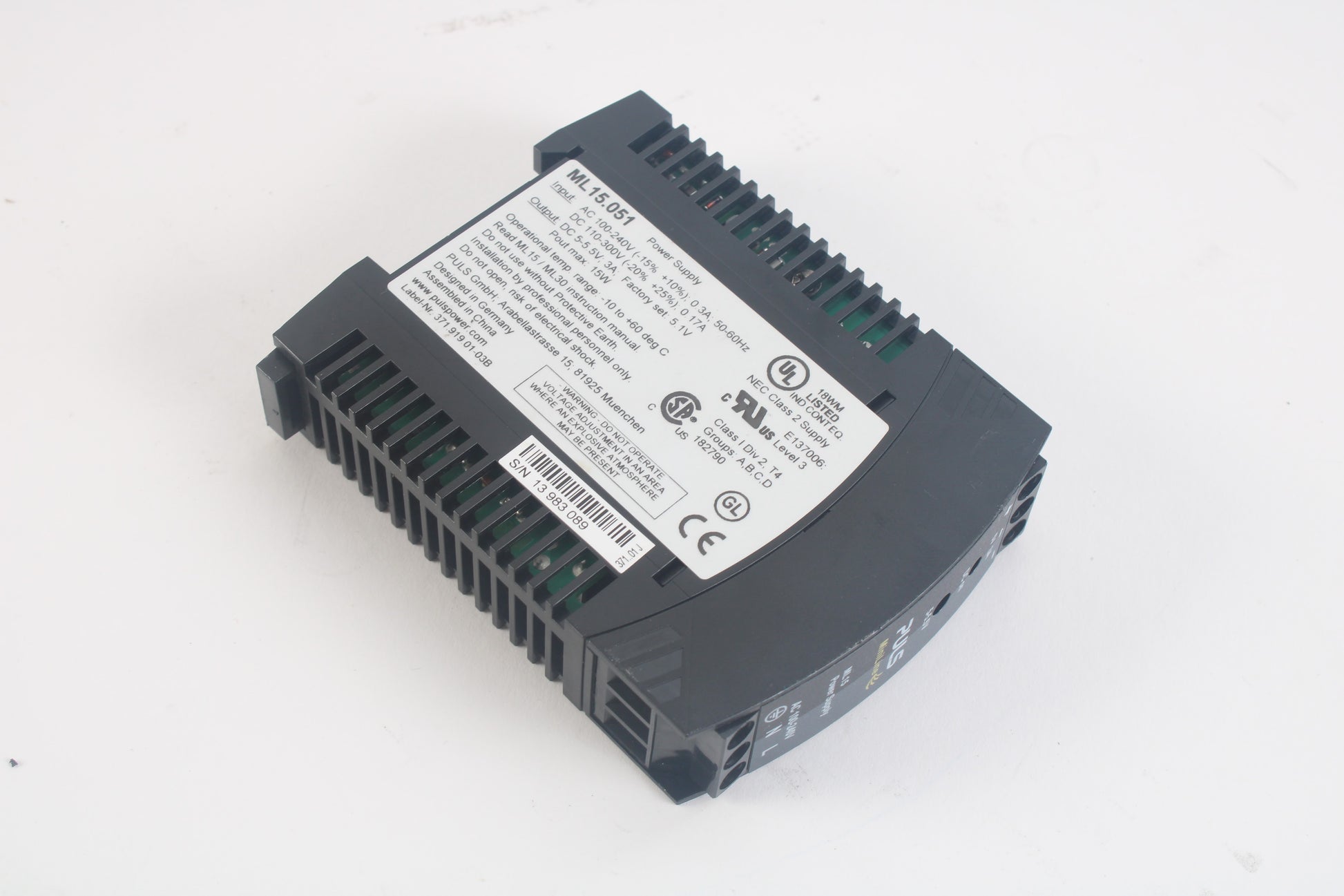 Puls ML15 DIN Rail Miniline Power Supply 5-5 5V; 3A / DC 1.3A for 1-Ph ...
