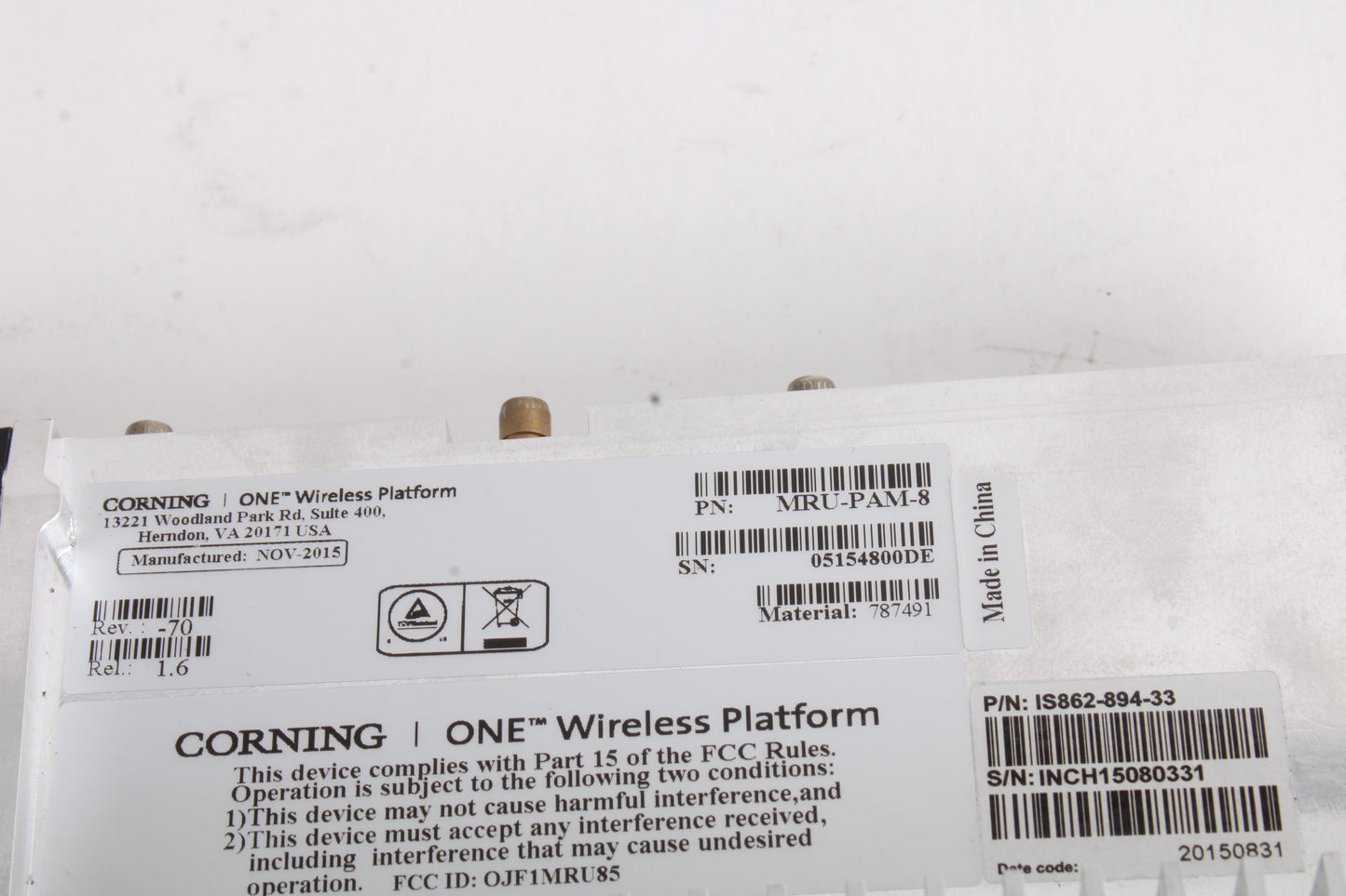 Corning ONE Wireless Platform Cell ESMR MRU-PAM-8 IS862-894-33 – NTC Tech