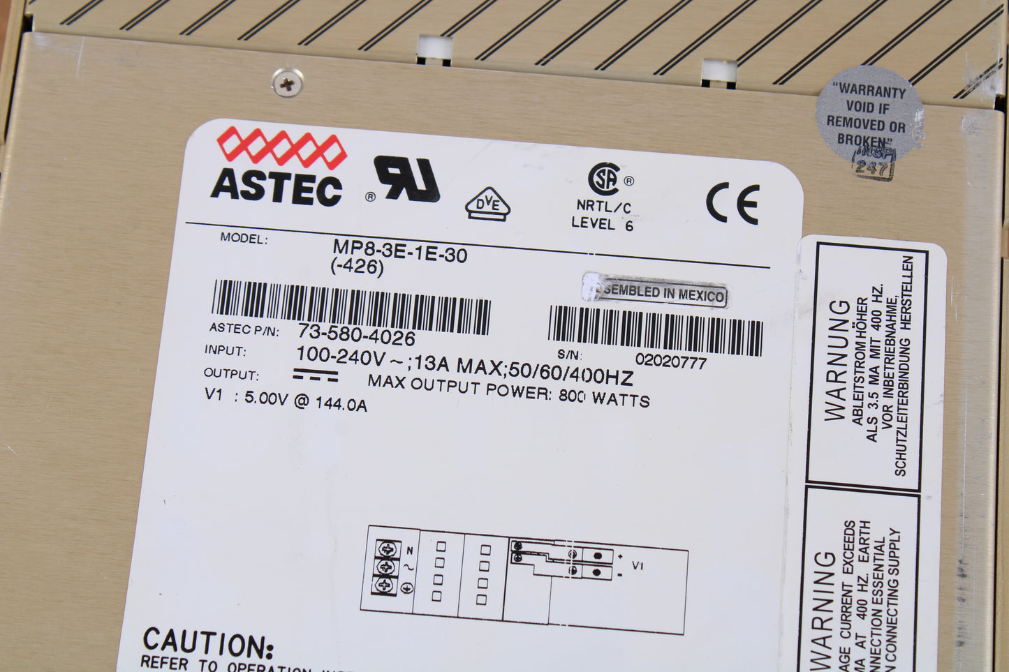 Astec MP8-3E-1E-30 Power Supply 73-580-0266 100-240V 13A - Fair Condit – NTC Tech