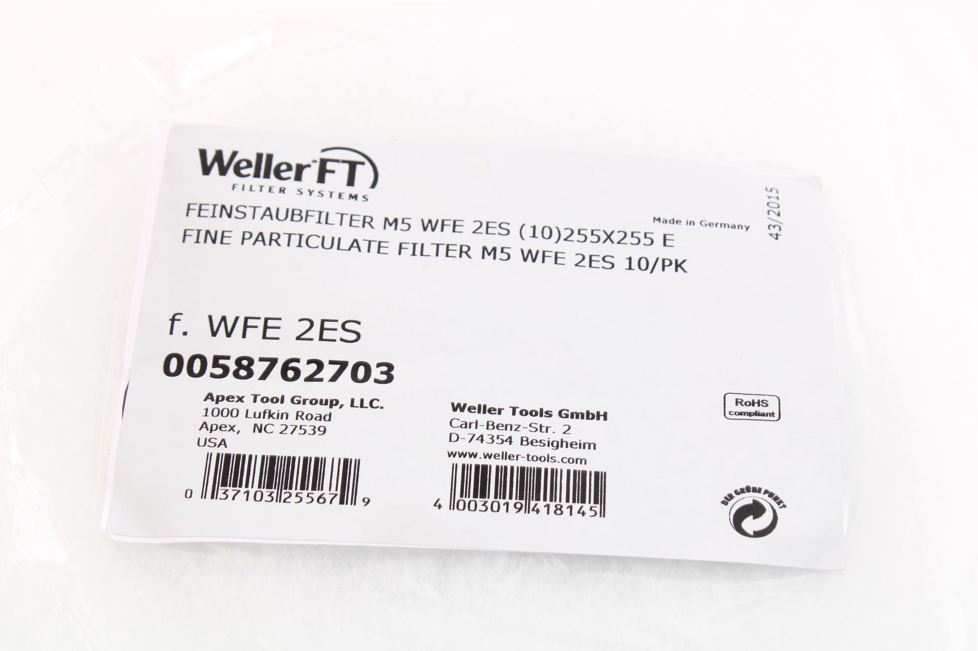 Weller Filter Systems WFE 2ES Fine Dust Filter (6 Pack) 0058762703 -Ne ...