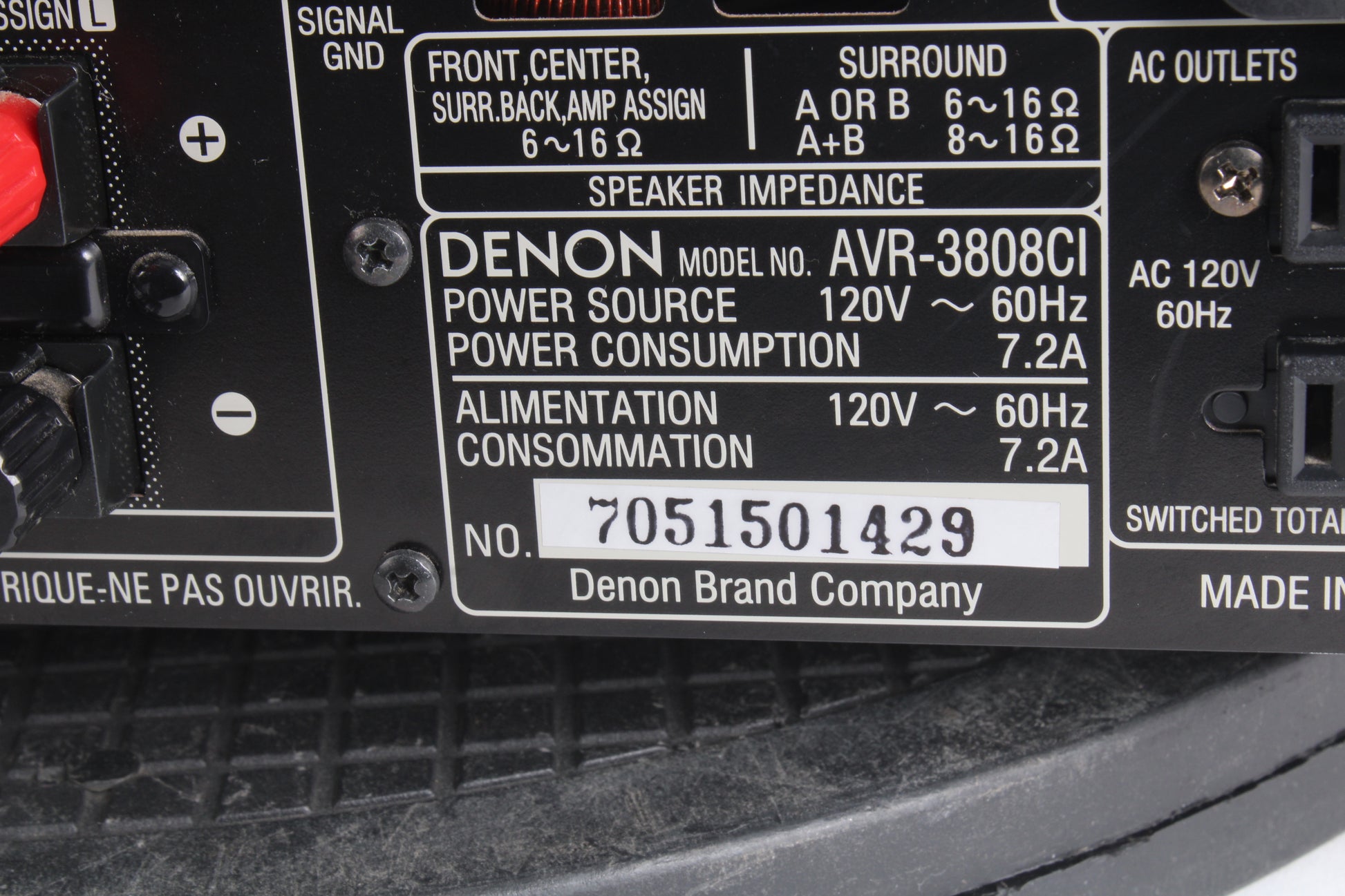 Denon AVR-3808CI AV 7.1-Channel Multizone Home Theater Surround Receiv ...