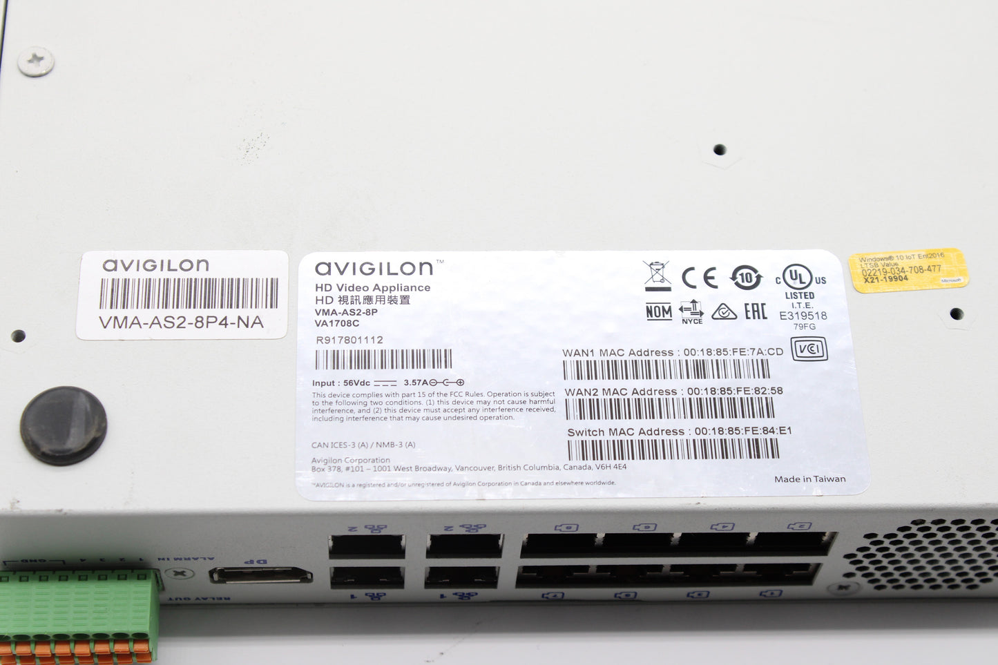Avigilon VMA-AS2-8P HD Video Appliance VMA-AS2-8P4-NA - No Power Adapt ...