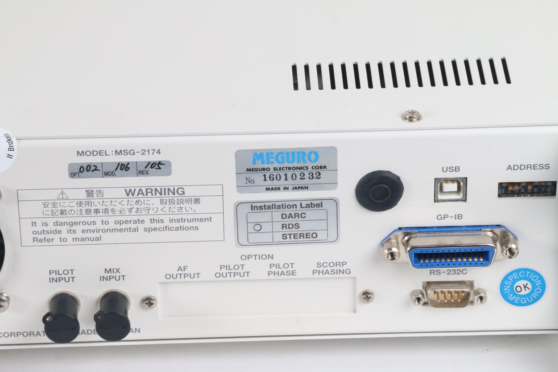 Meguro / Keisoku MSG-2174 FM Multiplex Signal Generator Opt 002 Mod 10 ...