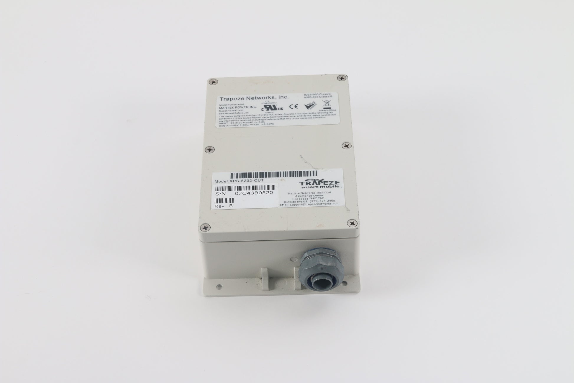 Trapeze Networks XPS-6202-OUT 48VDC 0.63A Outdoor Power Supply. – NTC Tech