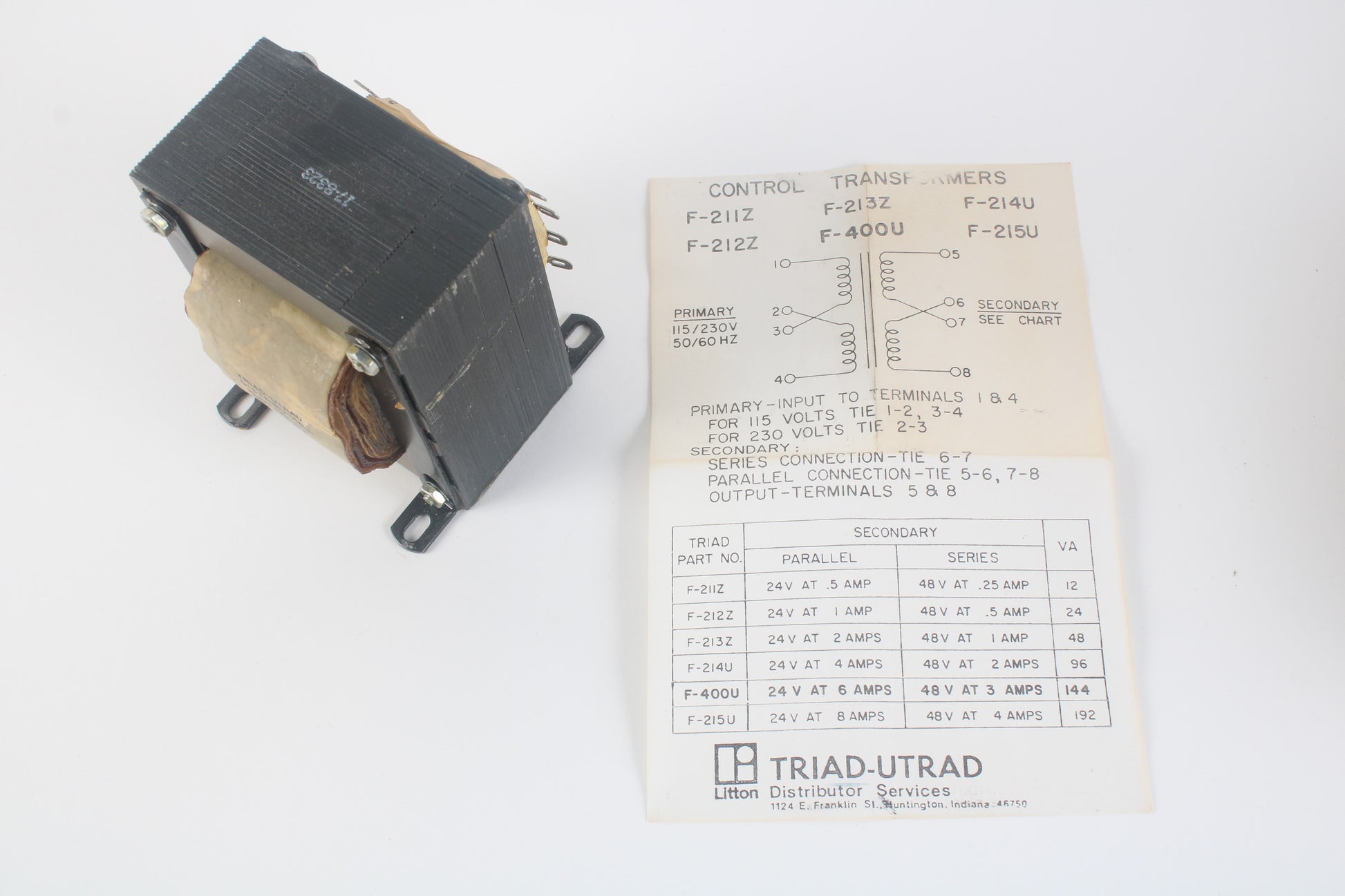 Triad F-215U Filament Transformer PRI: 115/230V 50/60HZ Secondary: 24V ...