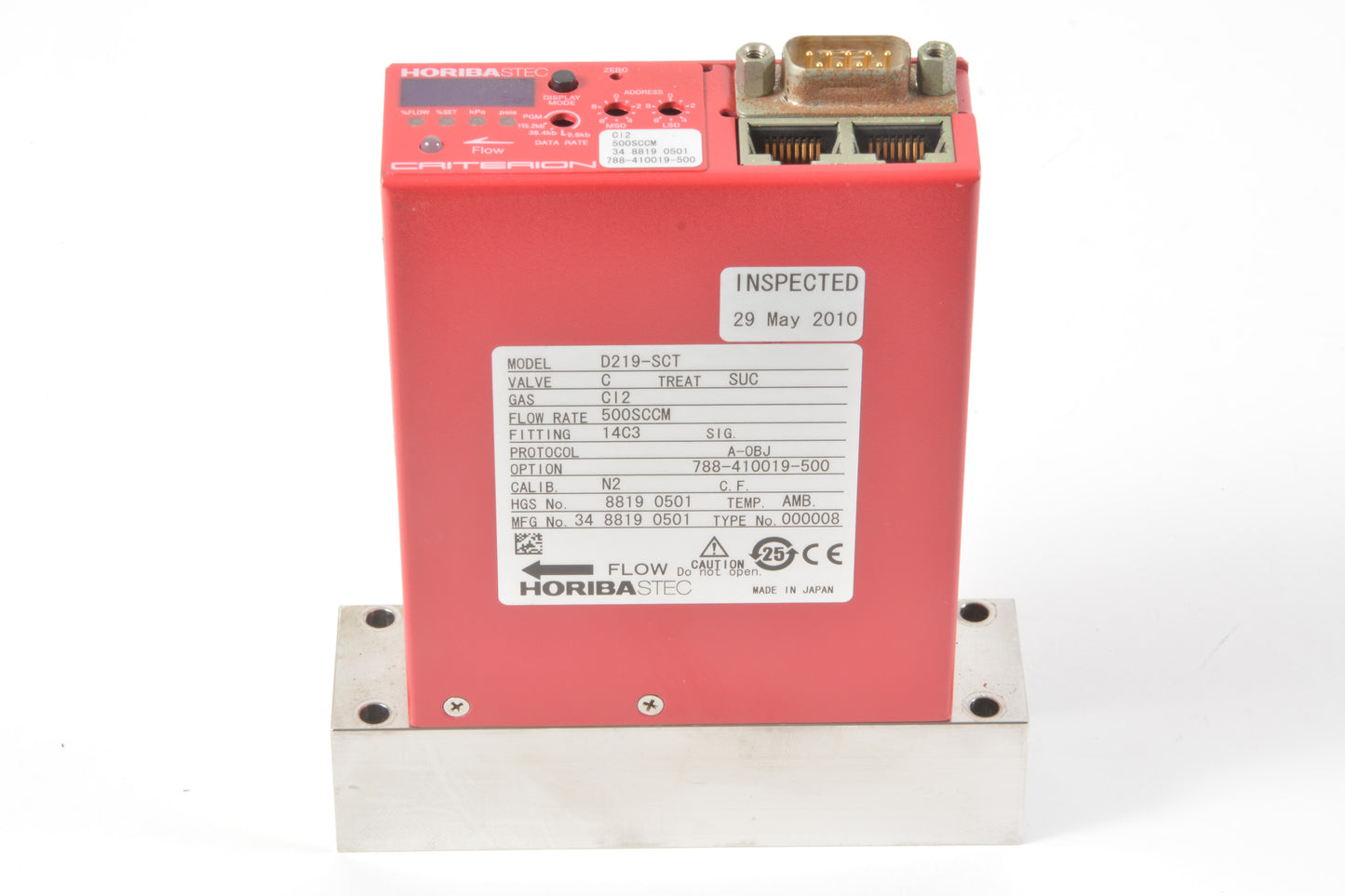 Horiba STEC Criterion D219-SCT Cl2 500sccm Mass Flow Controller – NTC Tech