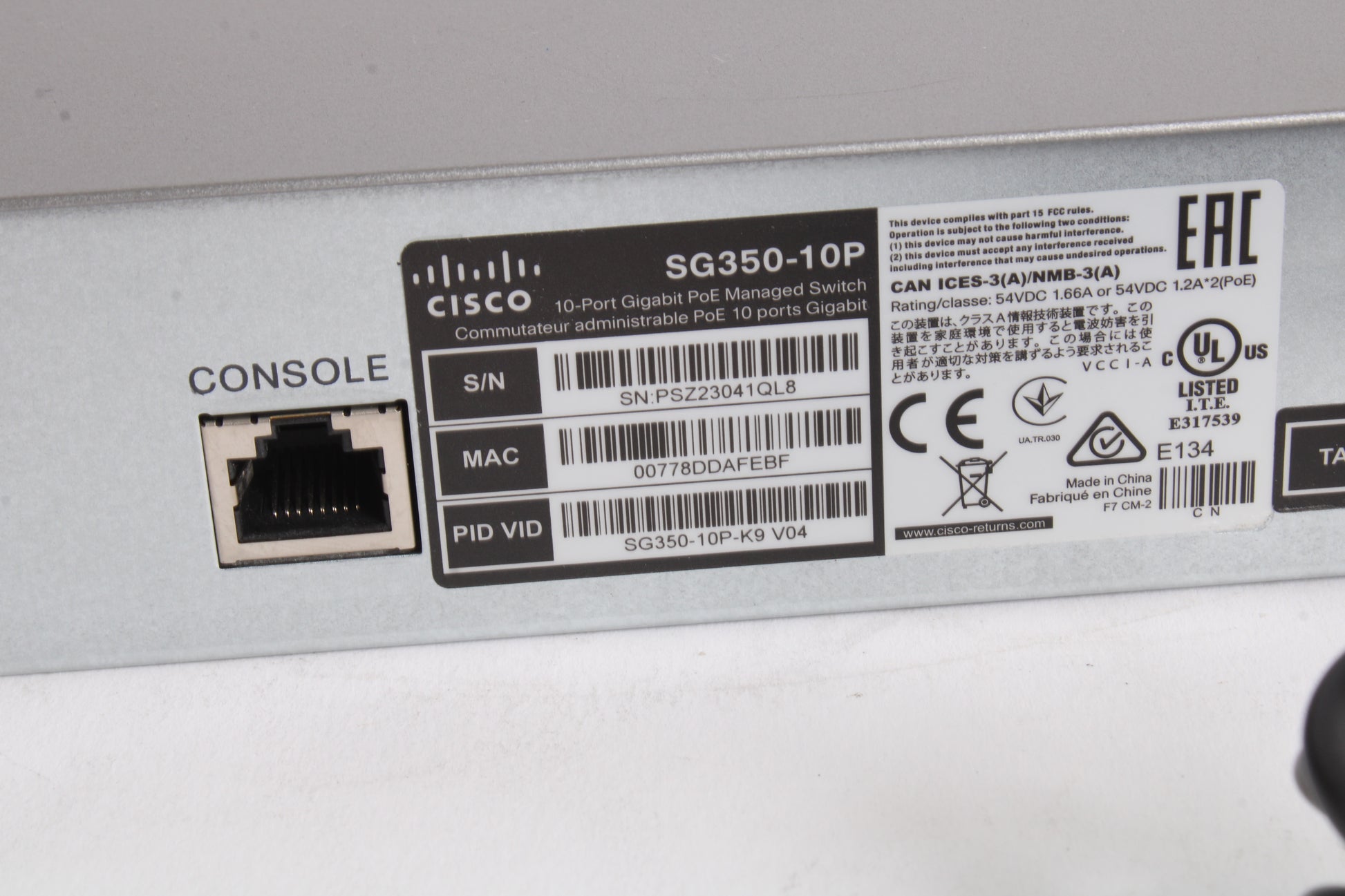 Cisco Systems SG350-10P / 10-Port Gigabit PoE Managed Switch W/ Power ...